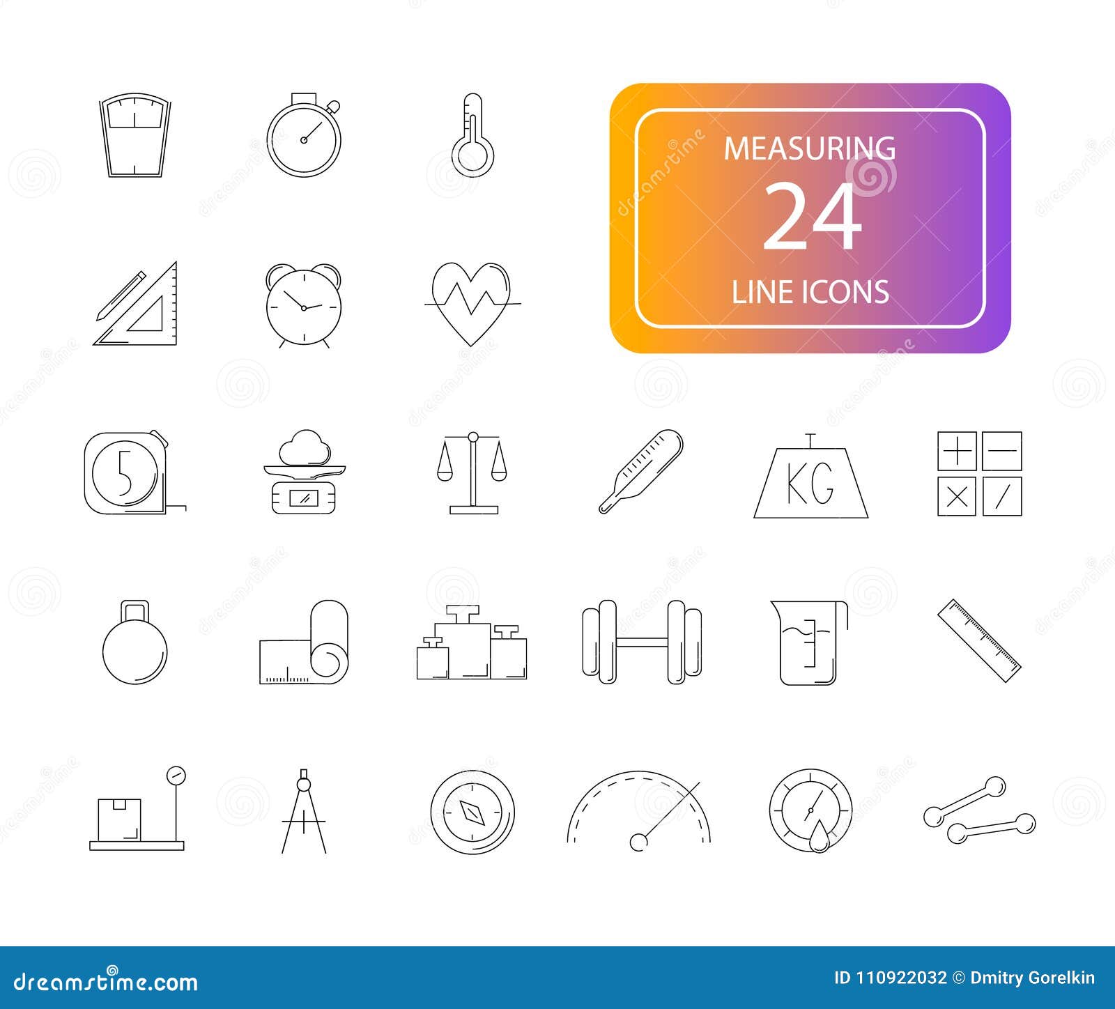 Line Icons Set. Measuring Pack Stock Vector - Illustration of ...