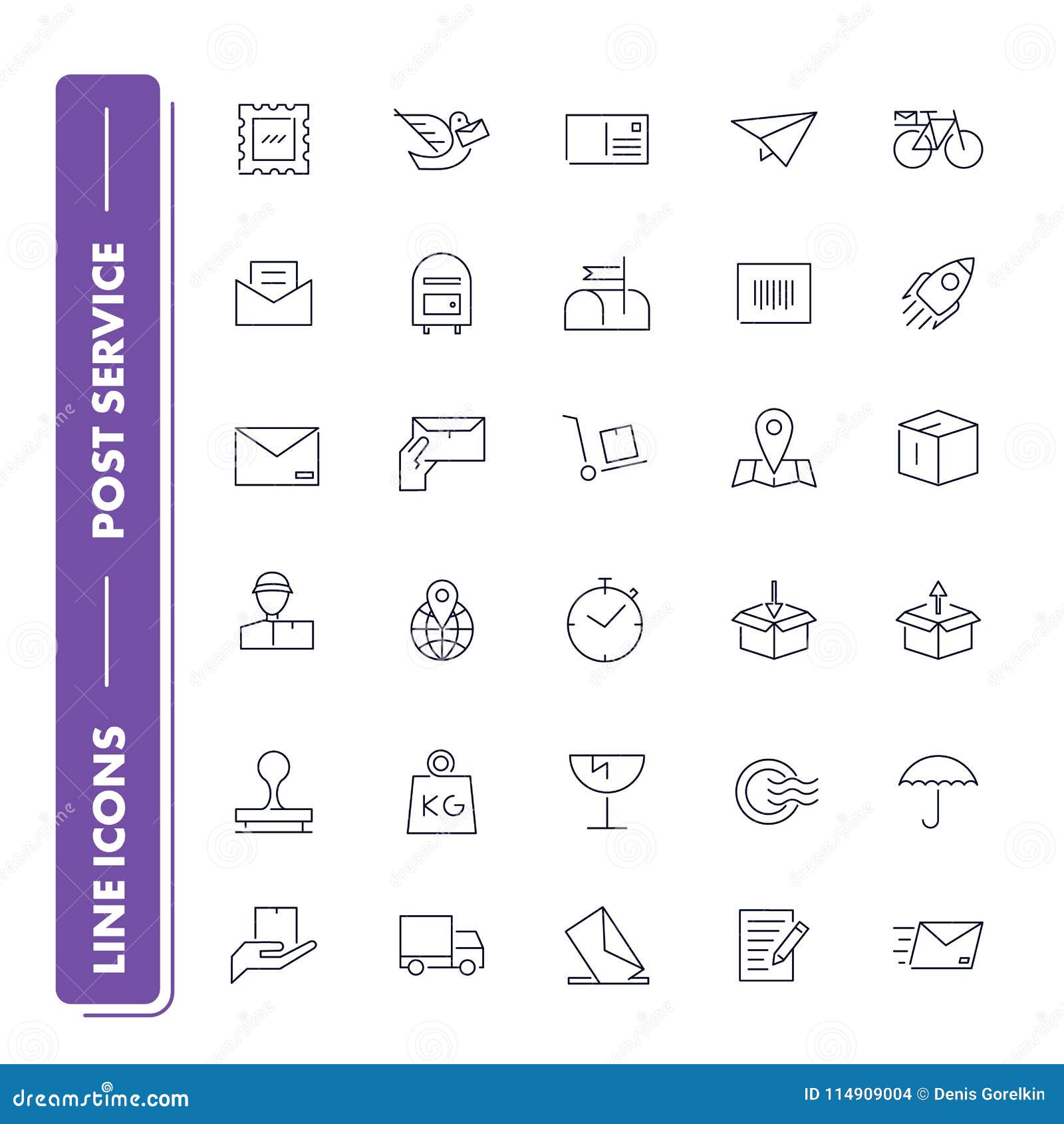 Line Icons Set. Post Service Stock Vector - Illustration of icon ...
