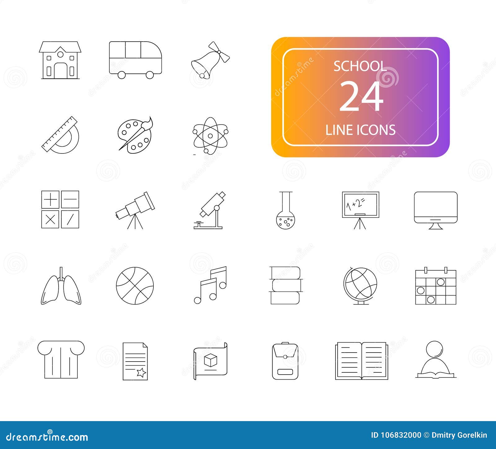 Line Icons Set. School Pack Stock Vector - Illustration of board, bell ...
