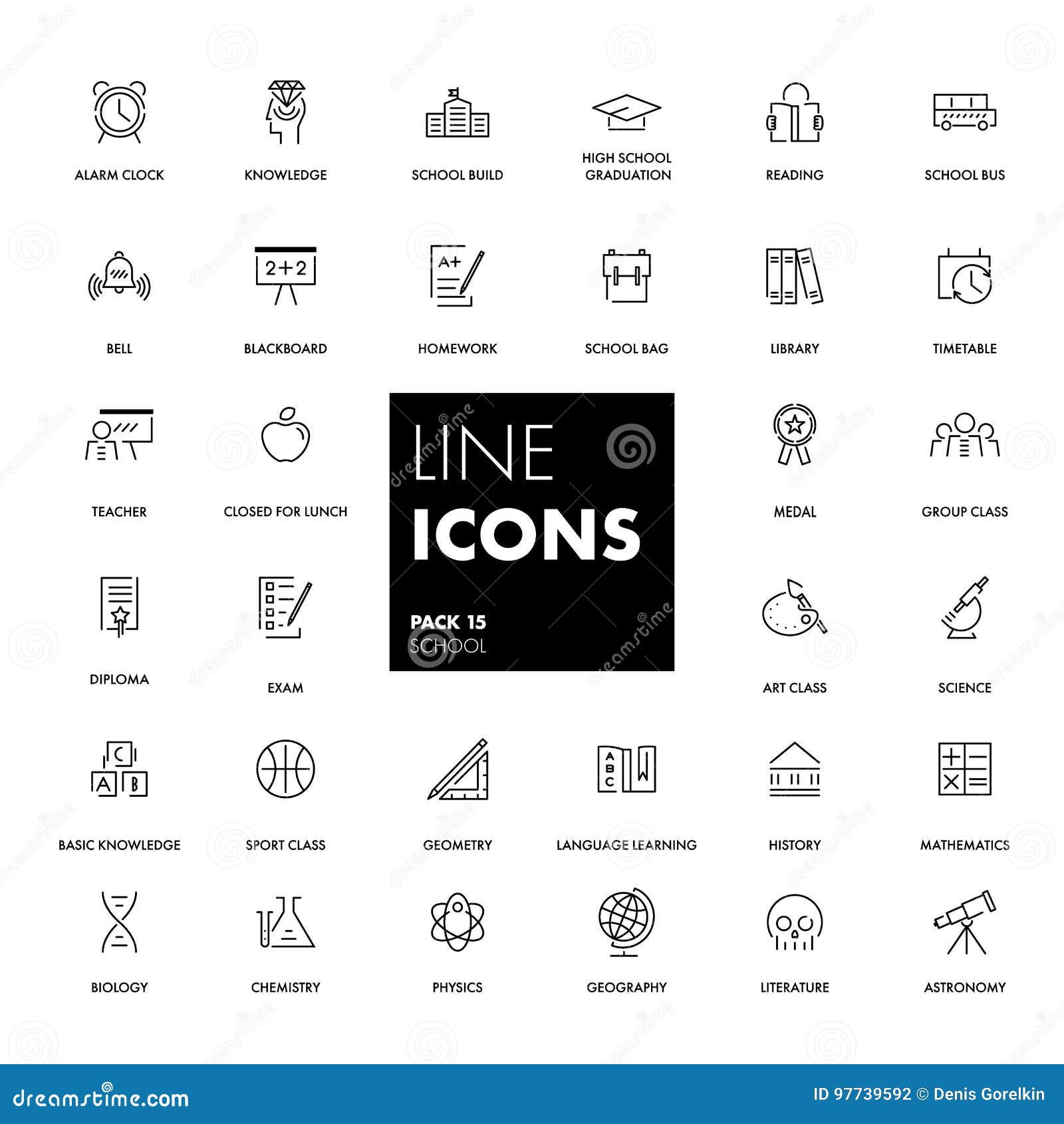 Line icons set. School stock vector. Illustration of brain - 97739592