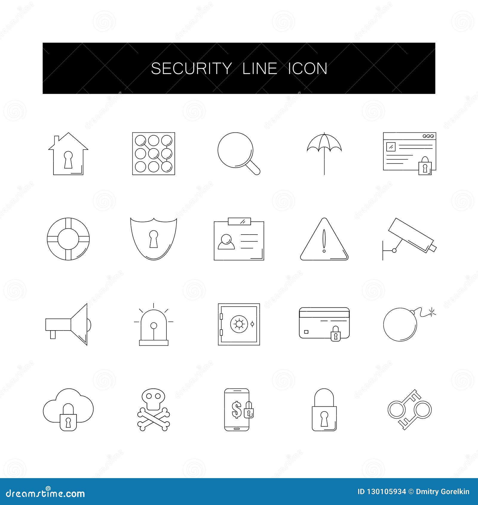 Line Icons Set. Security Pack Stock Vector - Illustration of flasher ...
