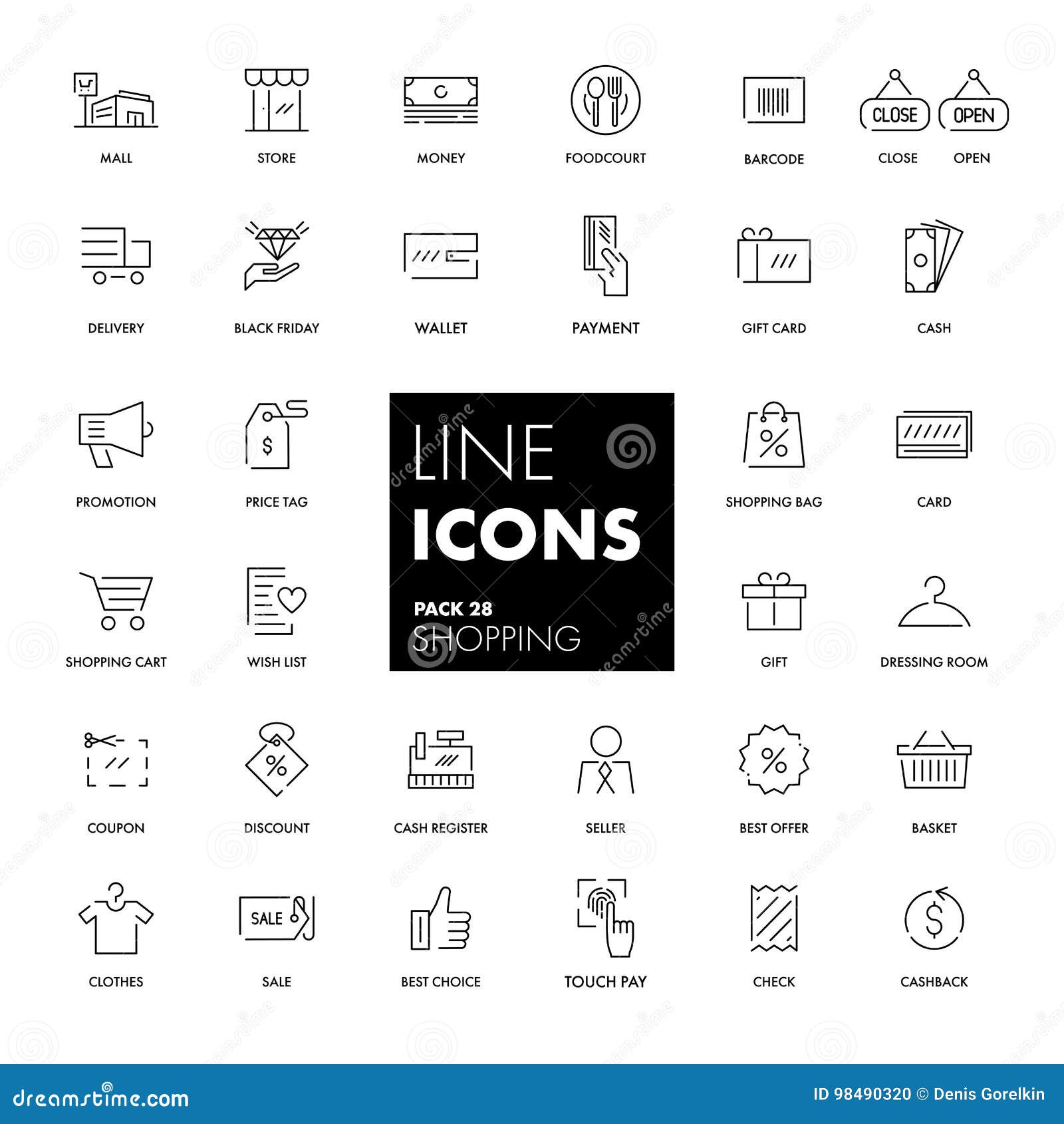 Line icons set. Shopping stock vector. Illustration of cart - 98490320