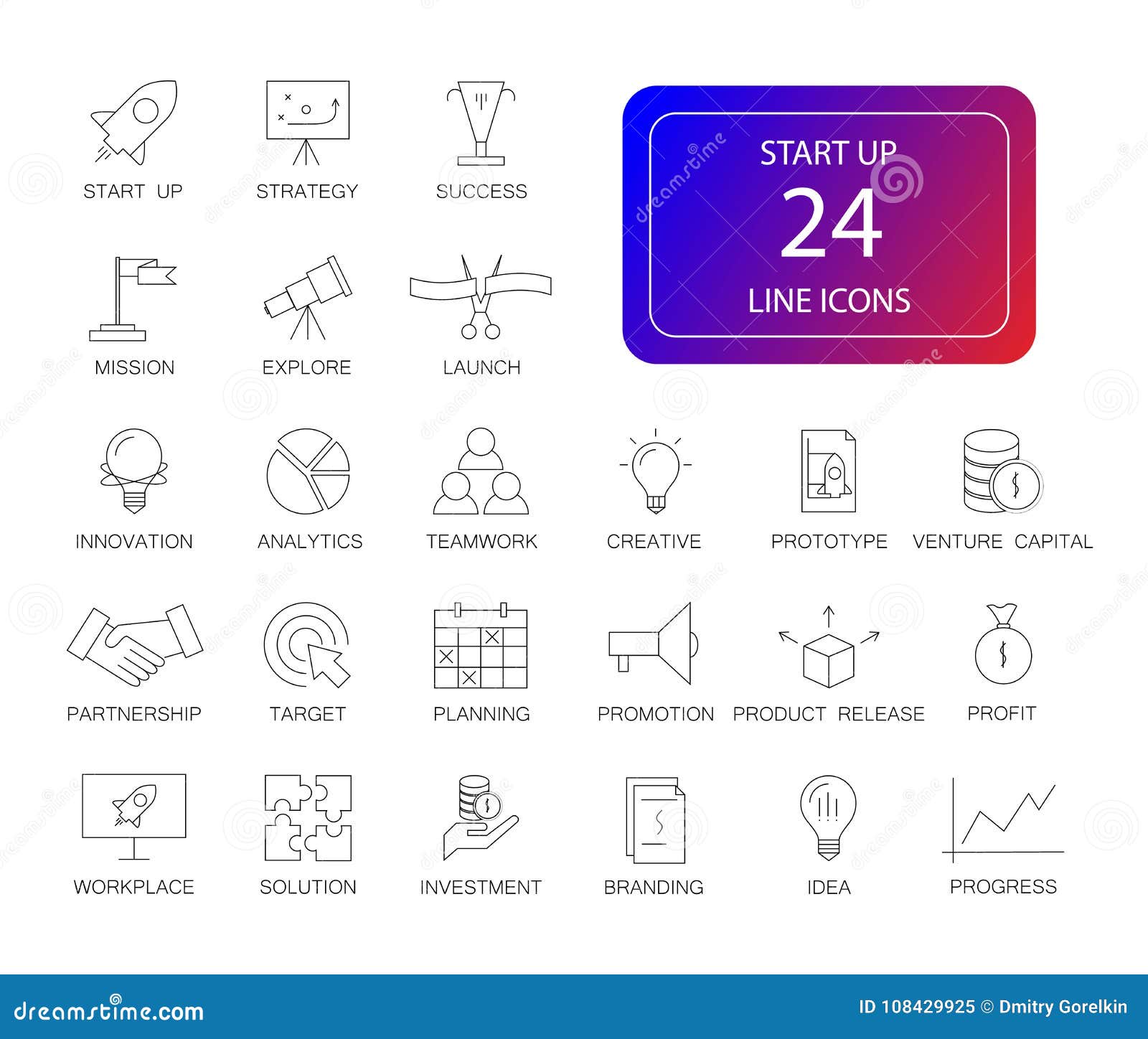 Line Icons Set. Start Up Pack Stock Vector - Illustration of launch ...