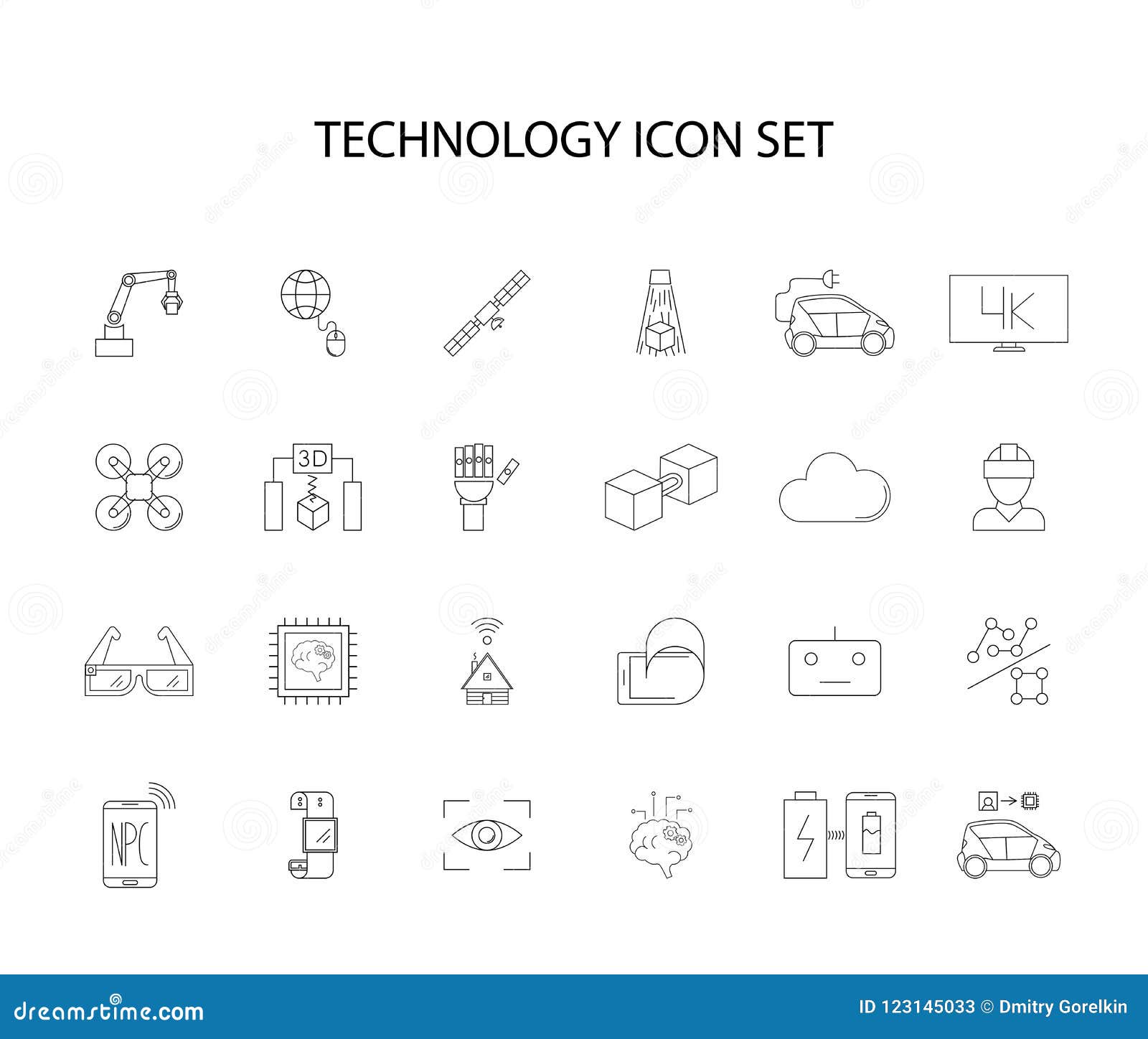 Line Icons Set. Technology Pack Stock Vector - Illustration of icon ...
