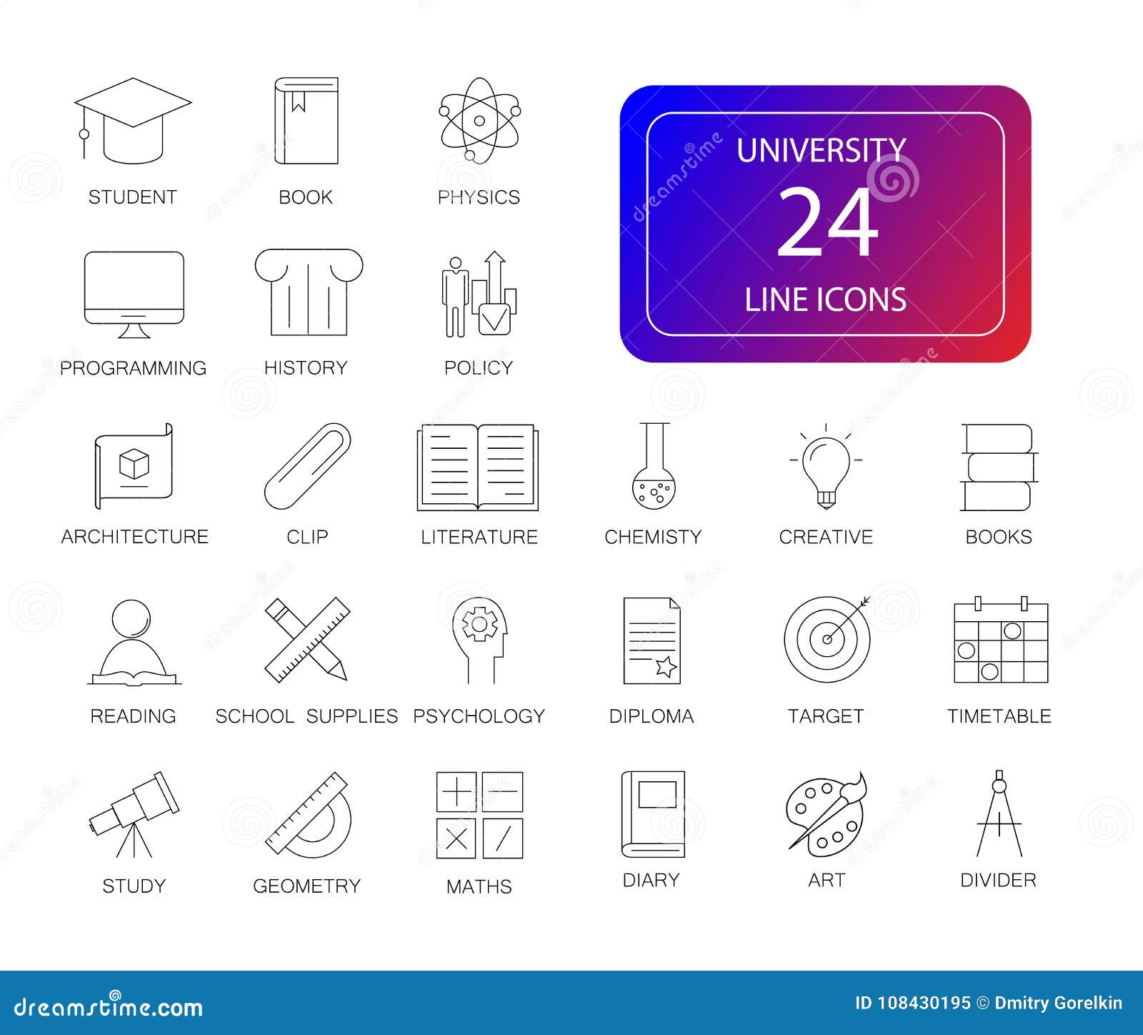 Line Icons Set. University Pack Stock Vector - Illustration of maths ...