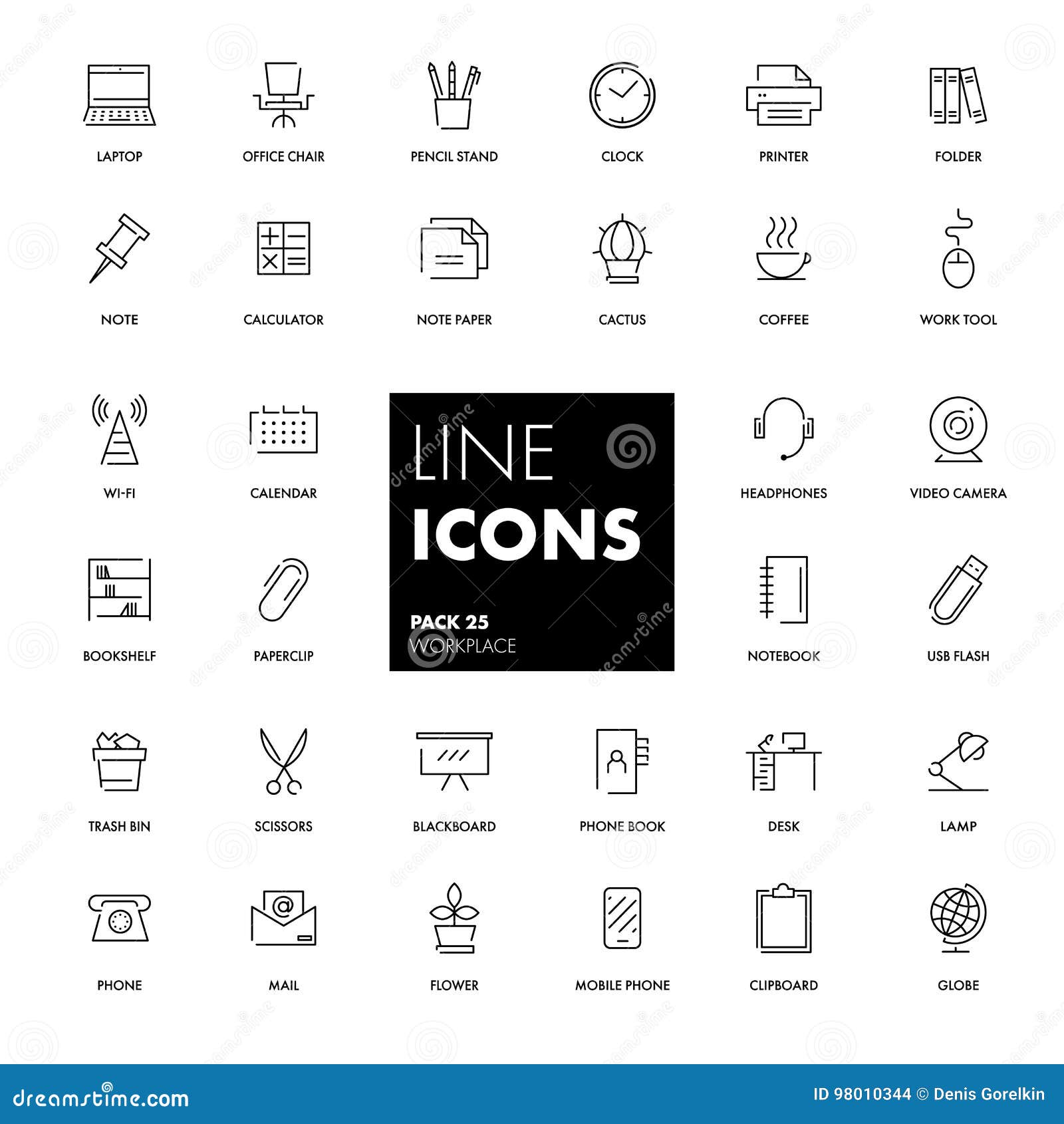 Line icons set. Workplace stock vector. Illustration of mail - 98010344