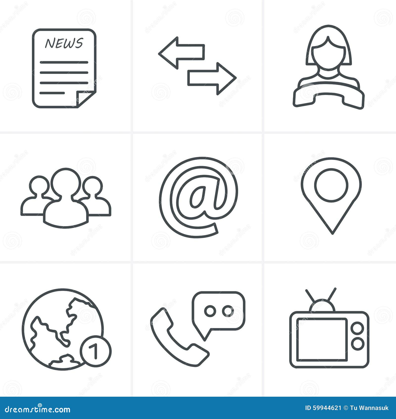 Line Icons Style Media and Communication Stock Vector - Illustration of ...