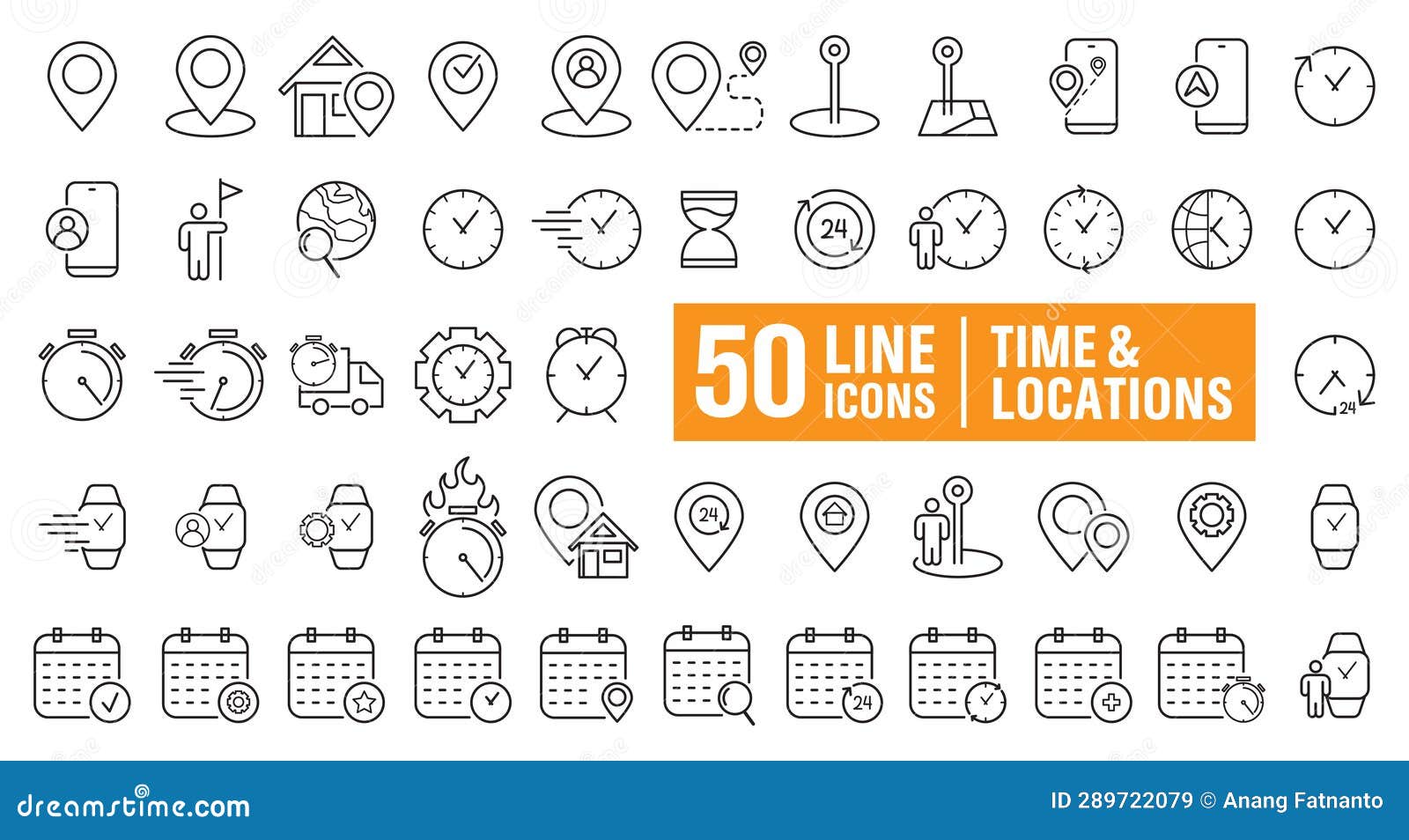 50 Line Icons_Time & Locations Stock Illustration - Illustration of ...