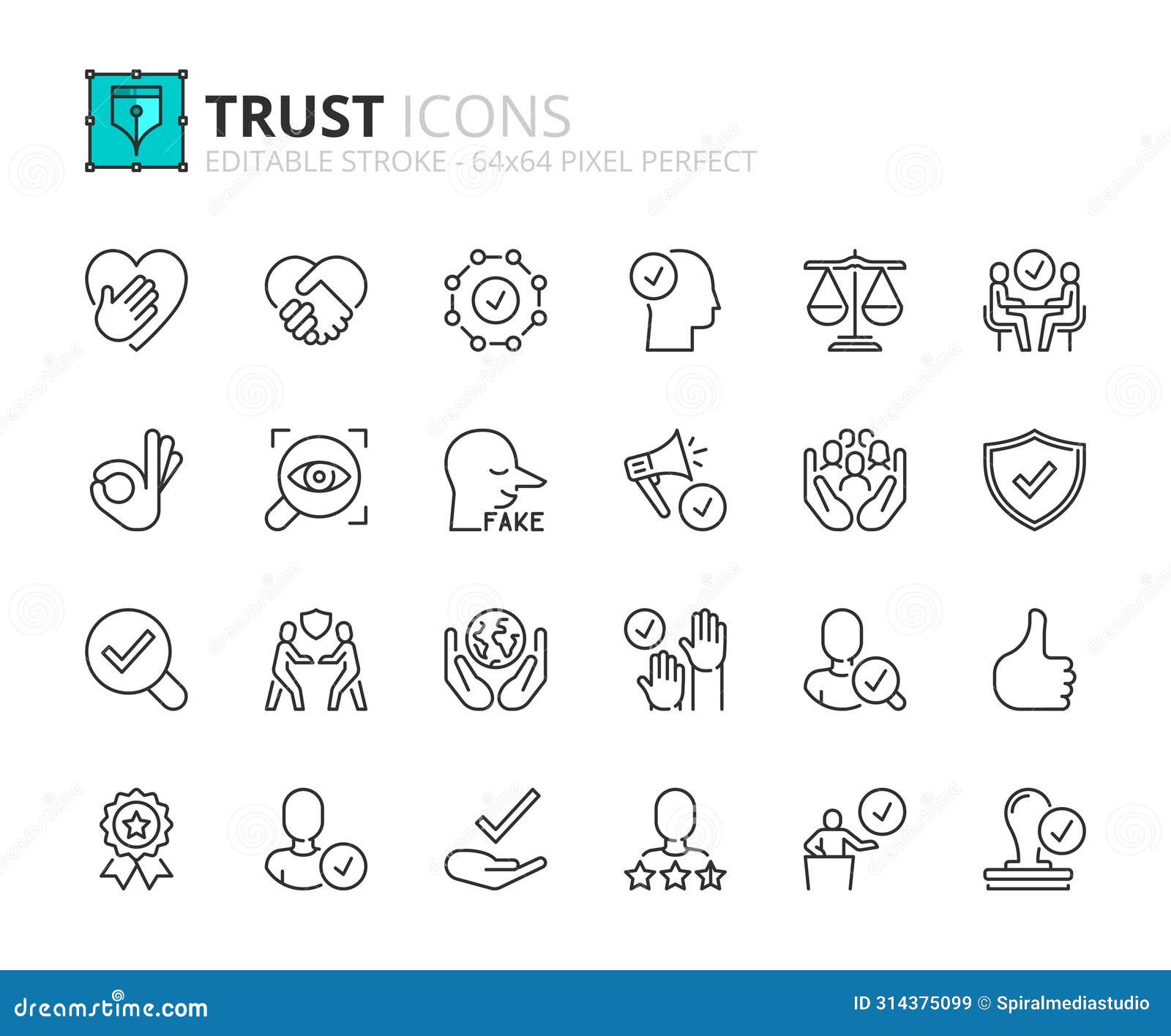 Line Icons about Trust. Pixel Perfect 64x64 and Editable Stroke Stock ...