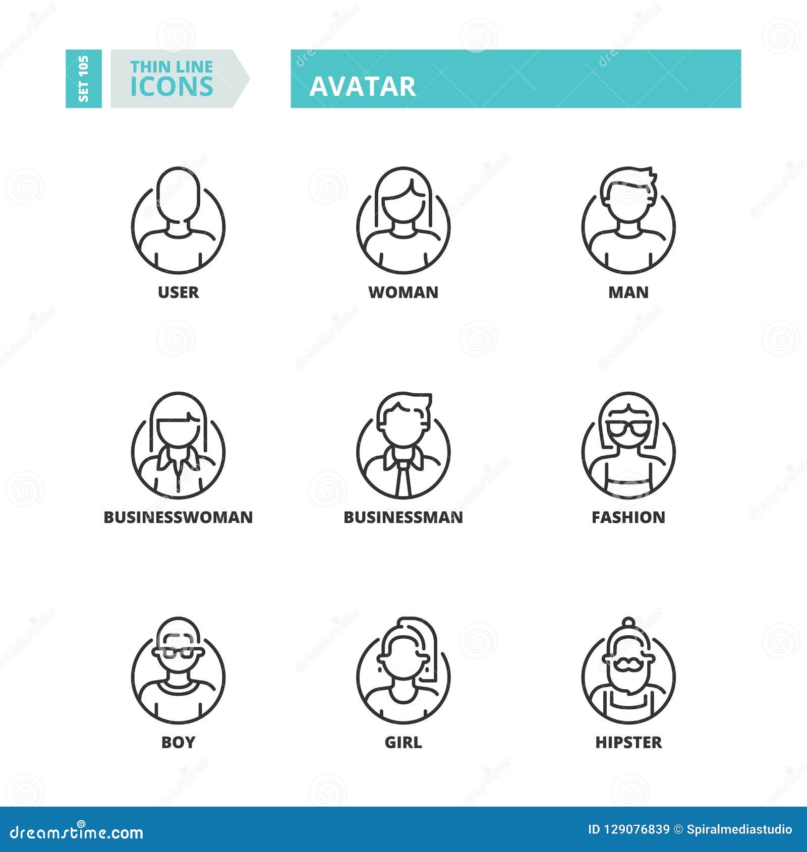 Thin Line Icons. Avatar Interface Stock Vector - Illustration of ...