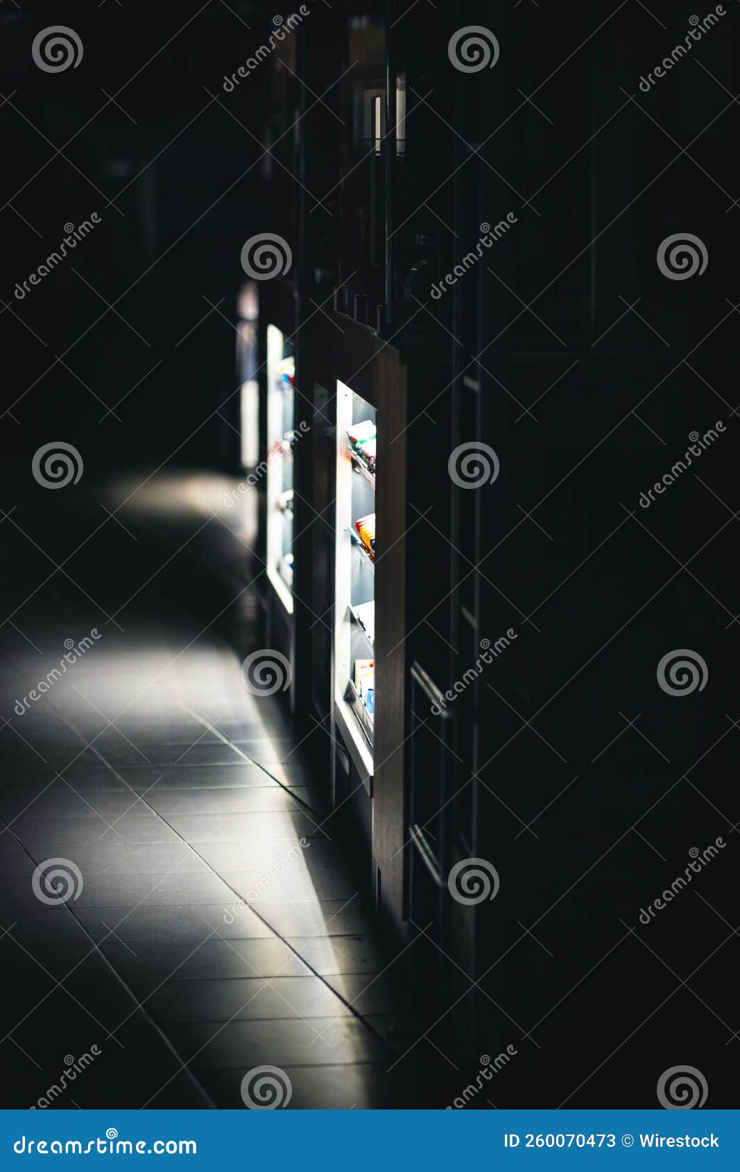 Line of Illuminated Store Windows at Night Stock Image - Image of night ...