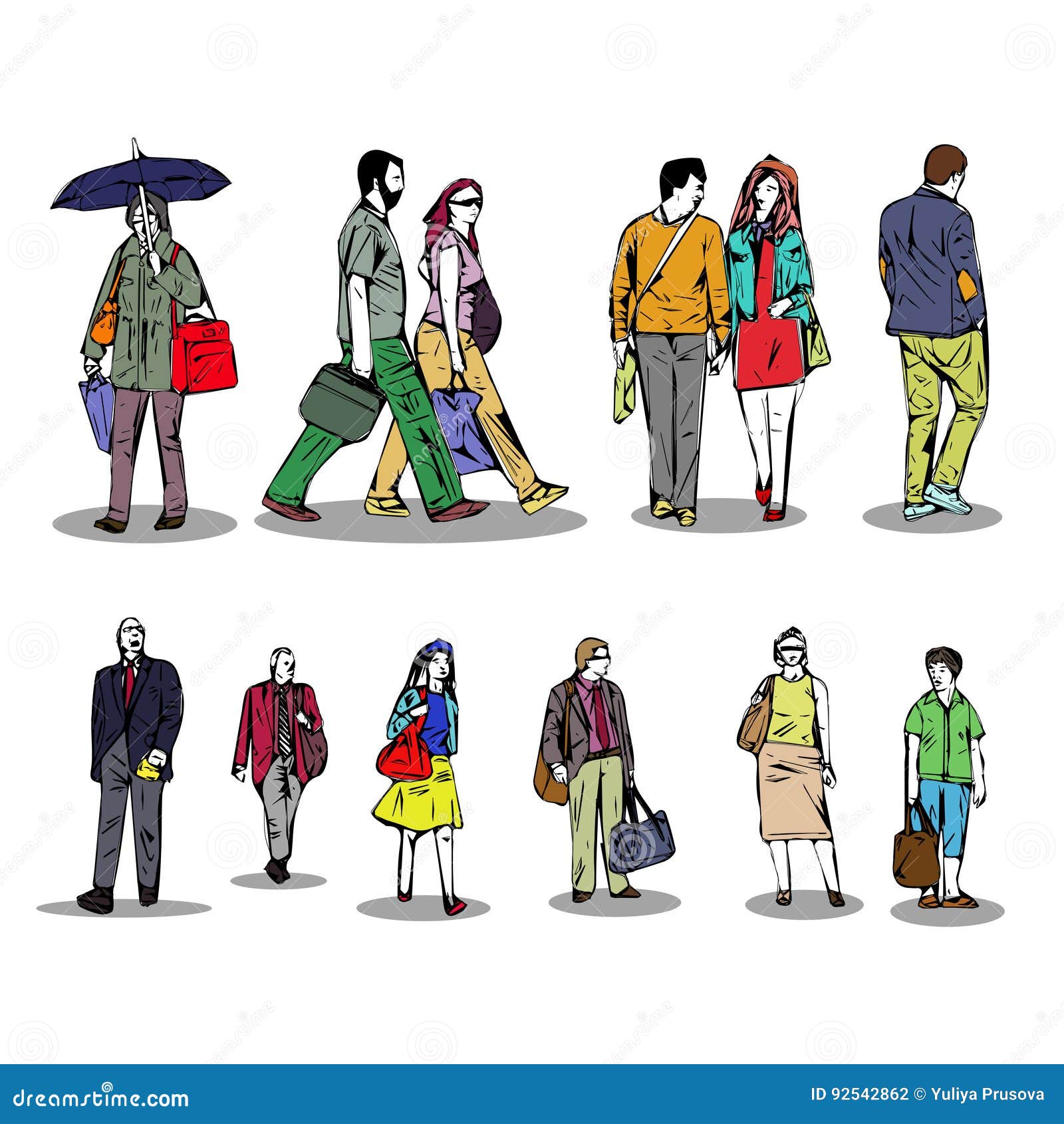 Line Illustration of Abstract People Walking on a White Background ...