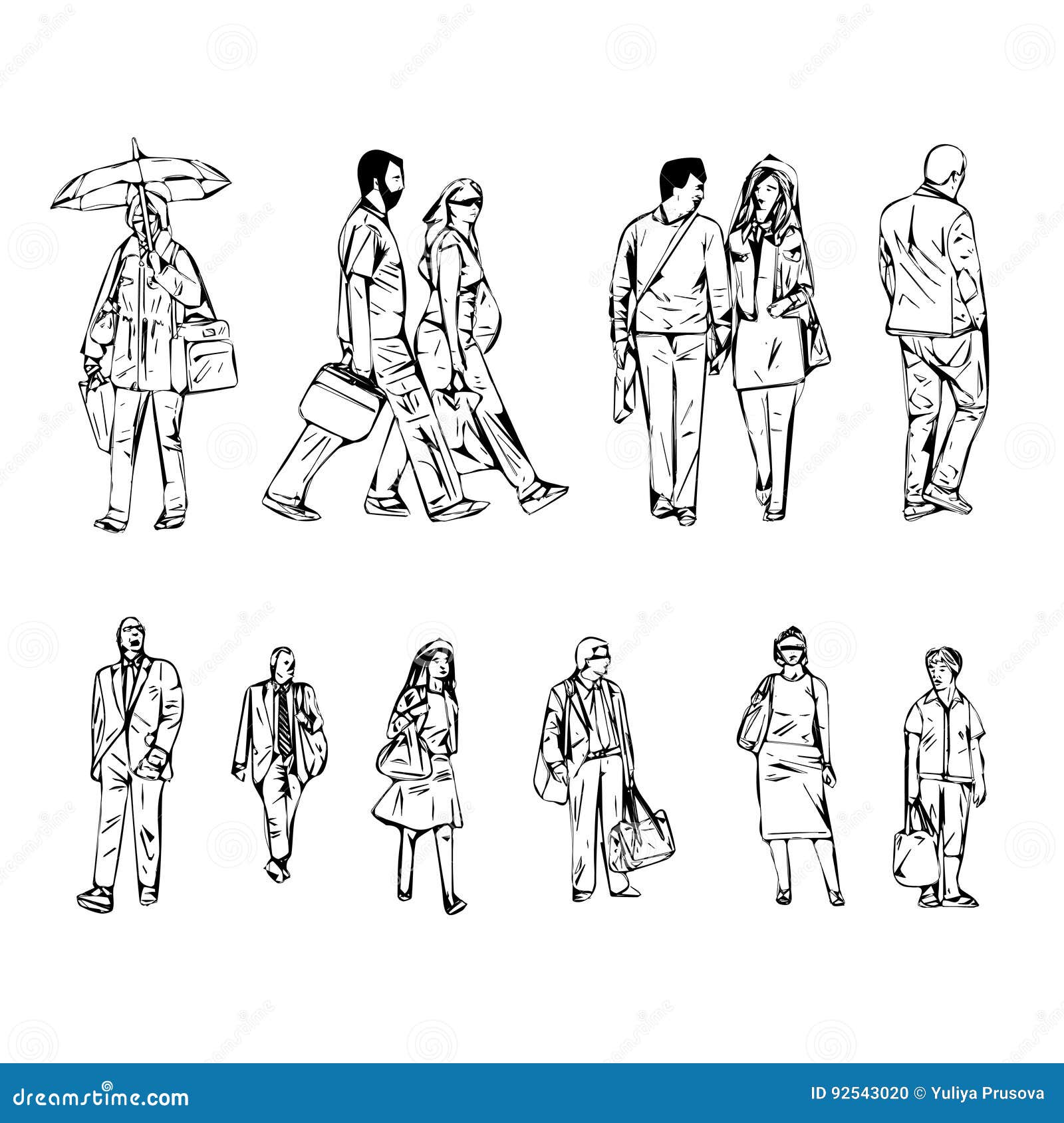 Line Illustration of Abstract People Walking on a White Background ...
