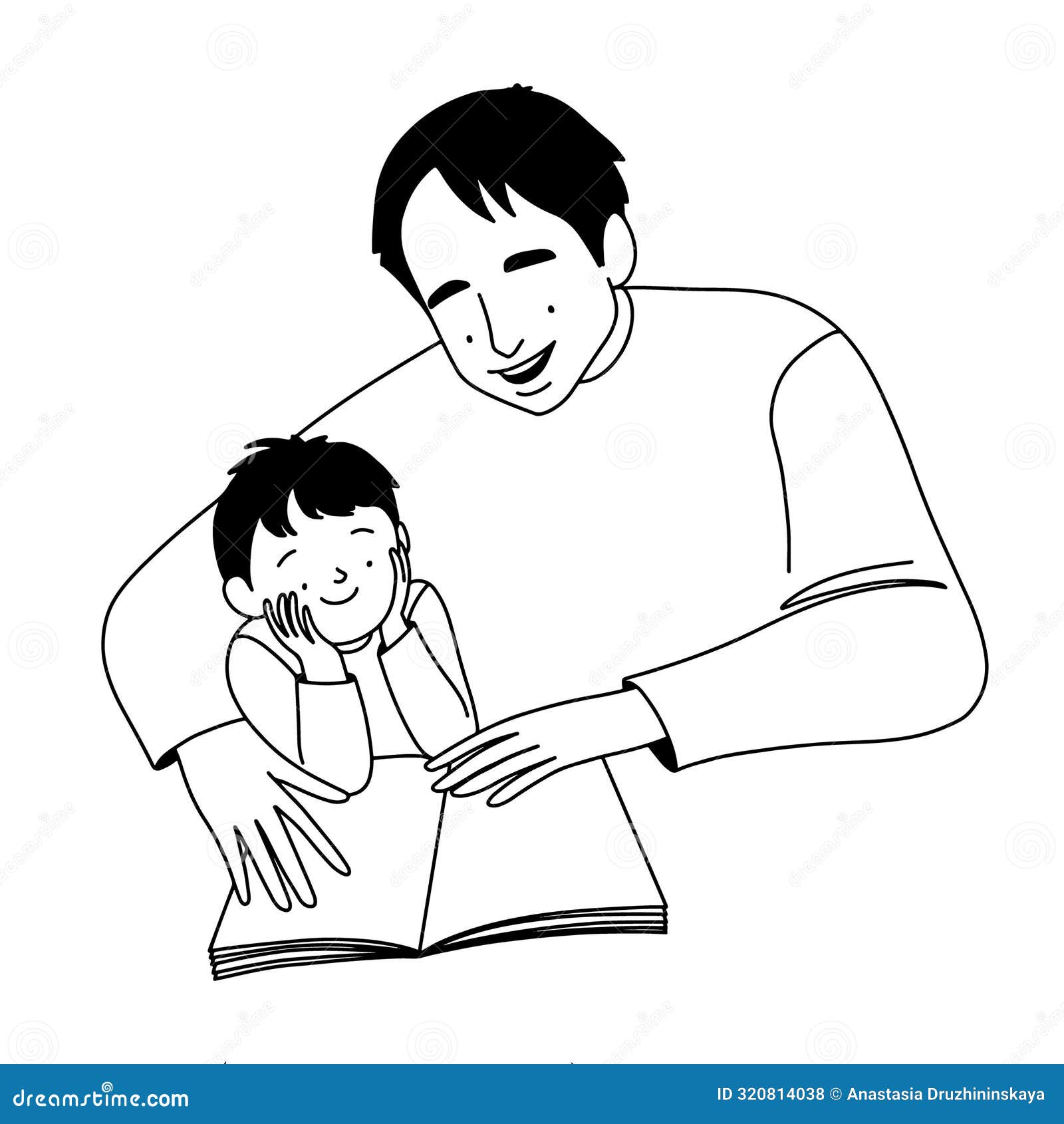 Line Illustration, Father Reading a Book To His Son Stock Vector ...