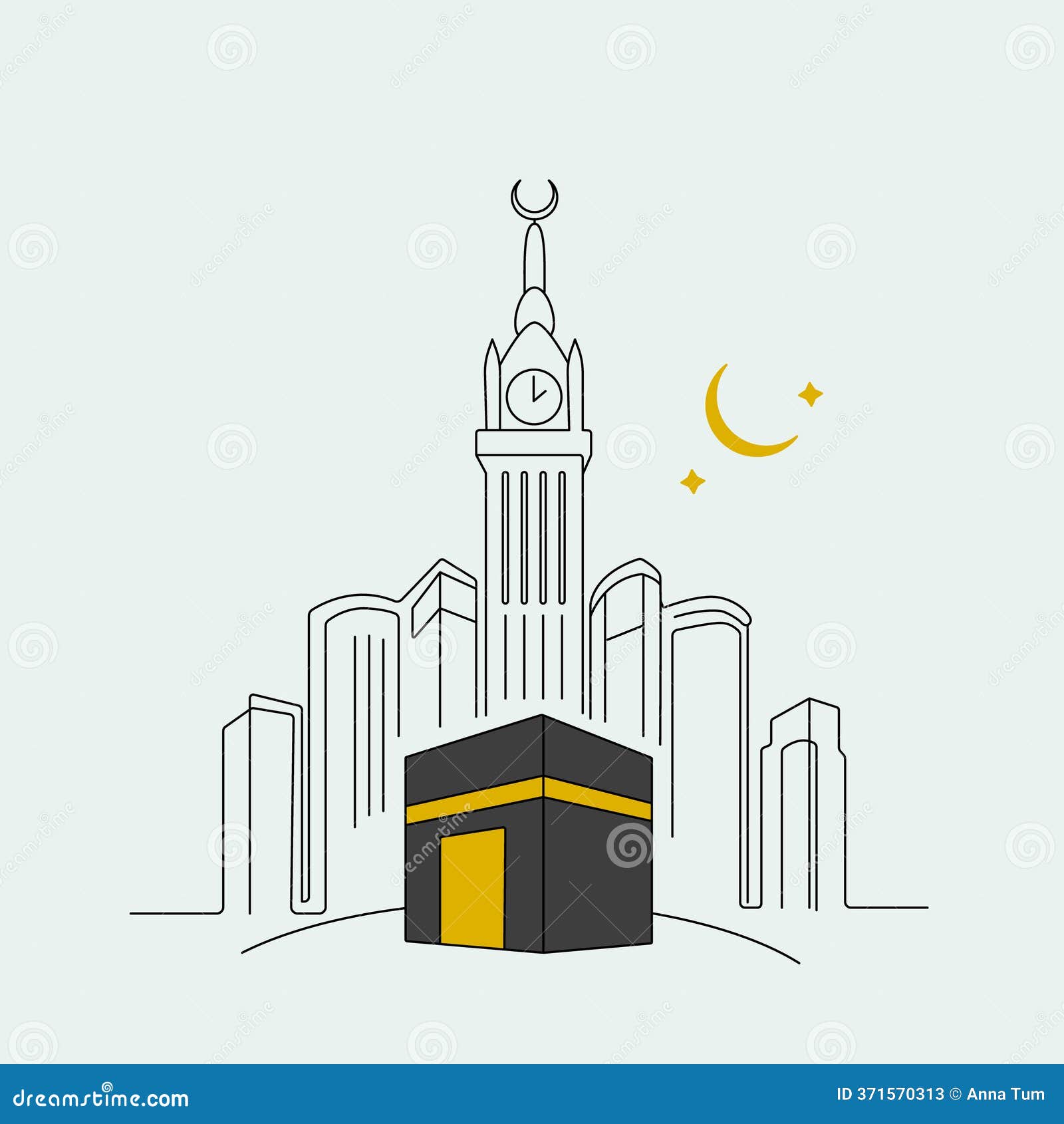 Illustration Of Kaaba In Mecca During Hajj Pilgrimage With Religious ...