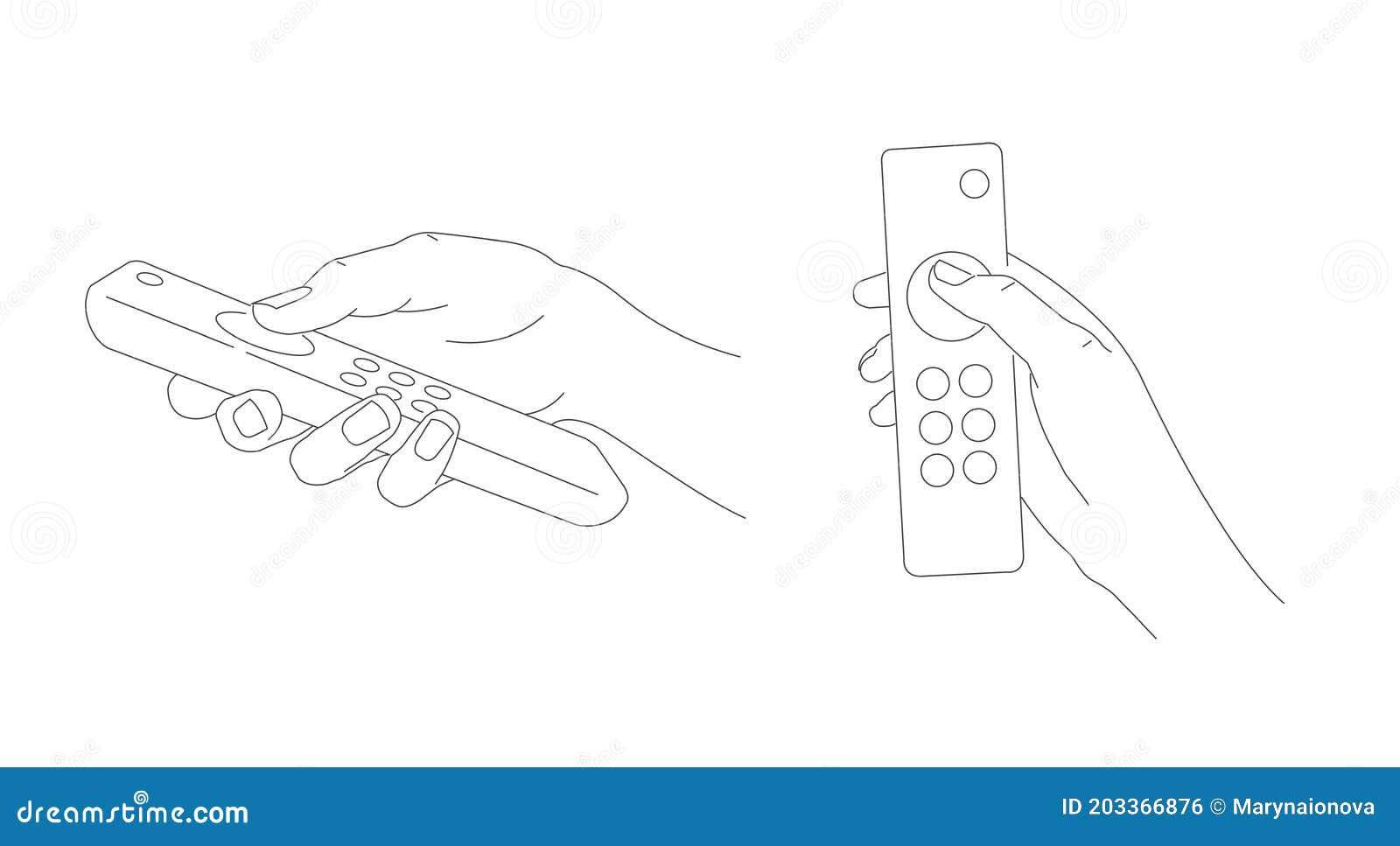 Line Illustration Of Human Hand Holding Remote Control And Pressing Button Sketch Graphic