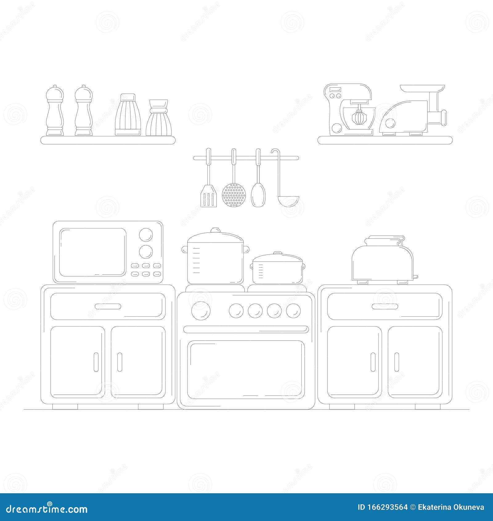 Line Kitchen Illustration. Culinary Card Concept for Design and Web ...