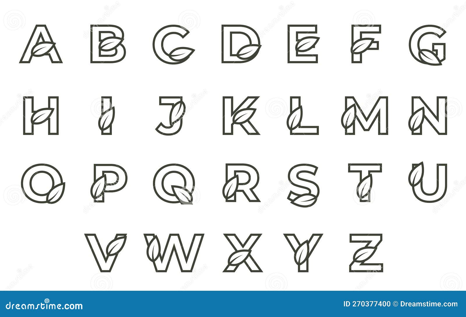 Line Letter with Leaf Set. Environment and Eco Alphabet Design Stock ...