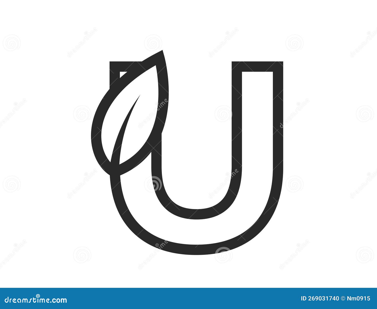 Line Letter U with Leaf. Creative Initial Logo. Nature and Environment ...