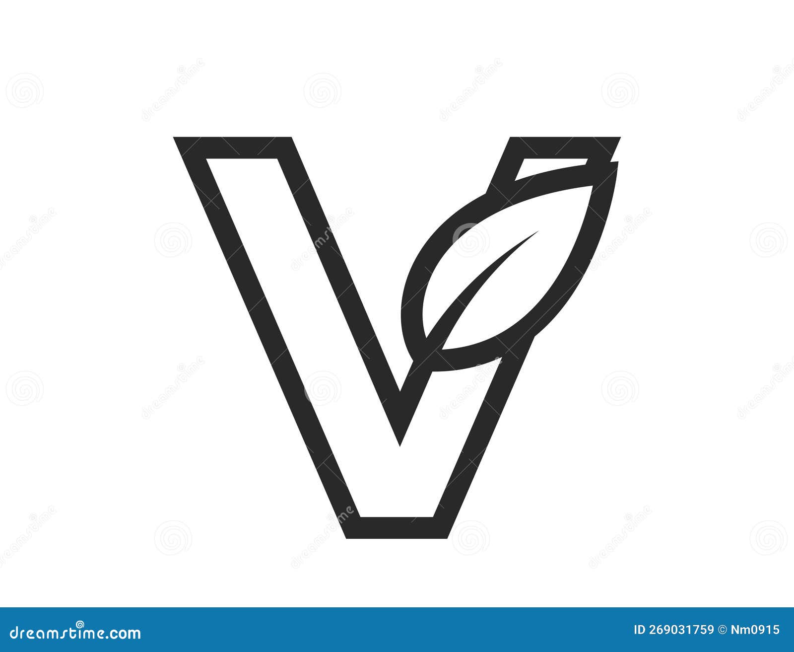 Line Letter V with Leaf. Creative Alphabet Logotype. Nature and ...