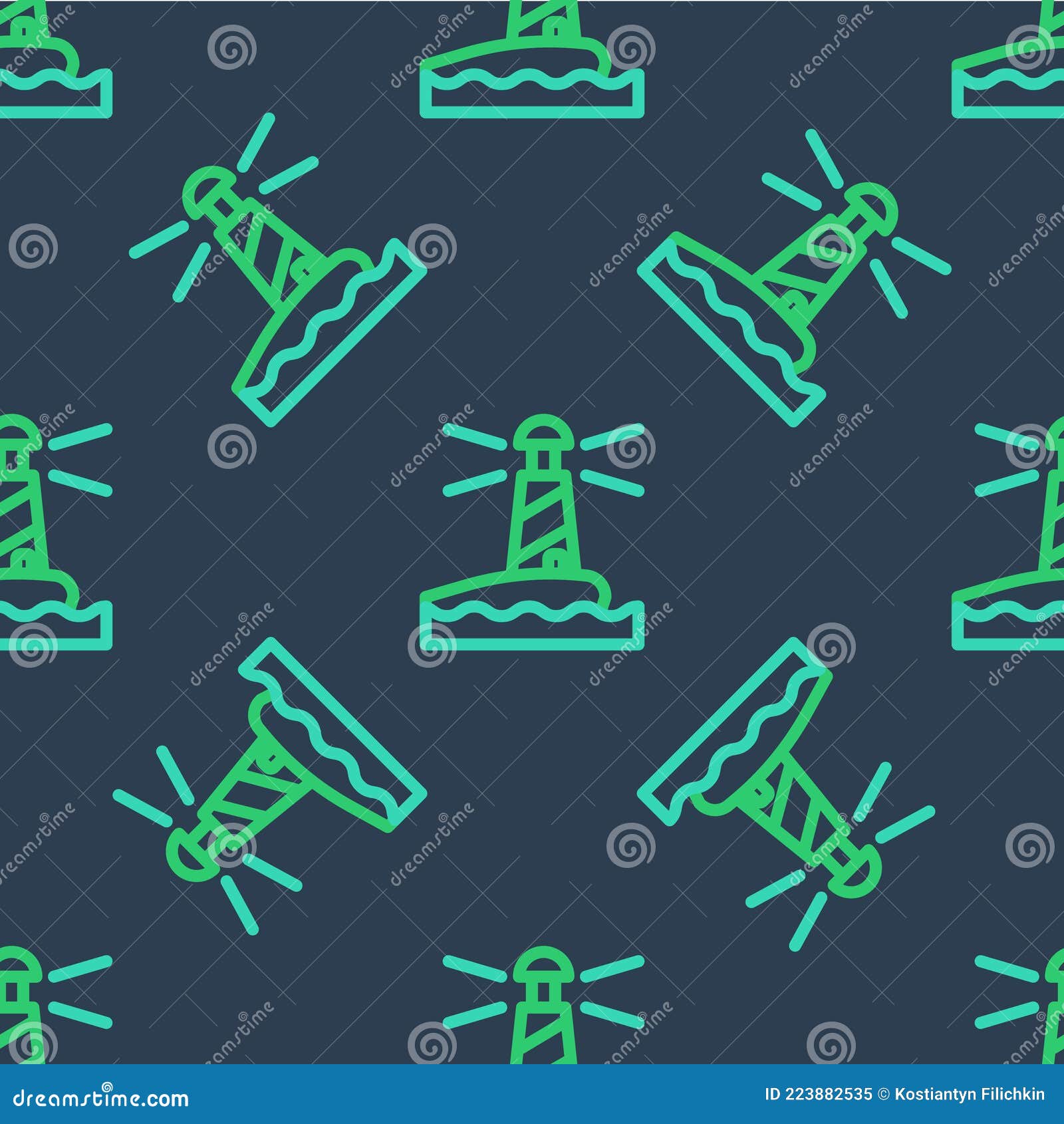 Line Lighthouse Icon Isolated Seamless Pattern on Blue Background ...