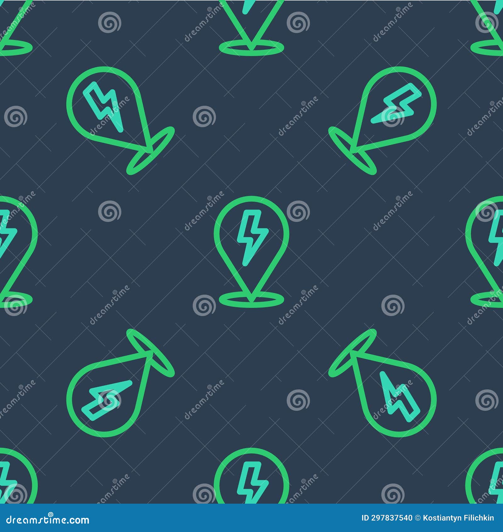Line Lightning Bolt Icon Isolated Seamless Pattern on Blue Background ...