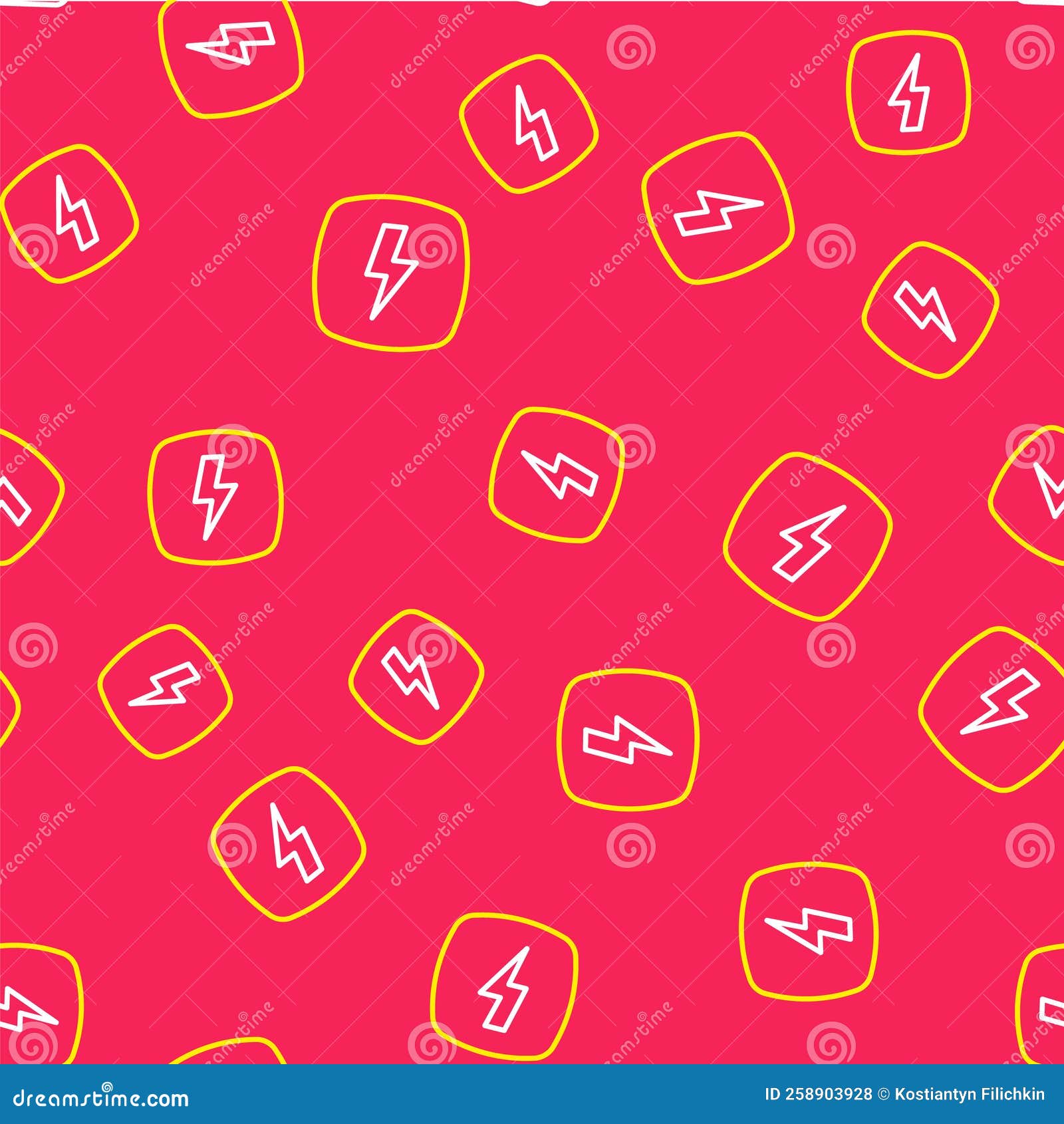 Line Lightning Bolt Icon Isolated Seamless Pattern on Red Background ...