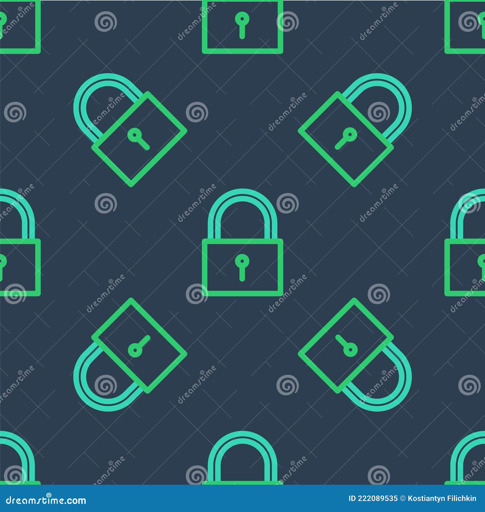 Line Lock Icon Isolated Seamless Pattern on Blue Background. Padlock ...