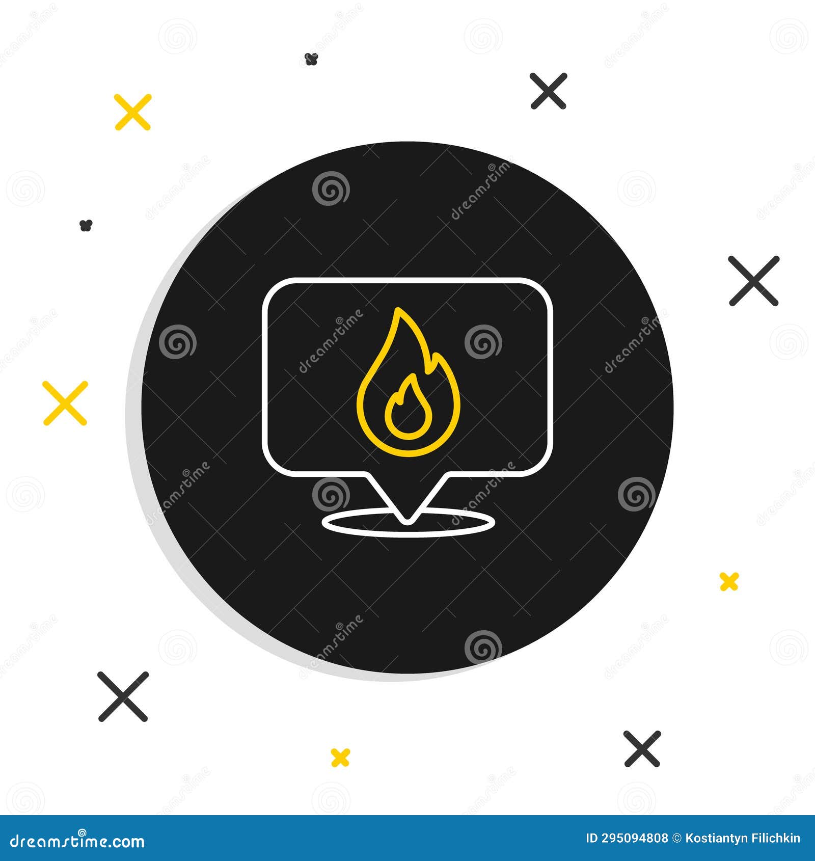 Line Map Pointer with Fire Flame Icon Isolated on White Background ...