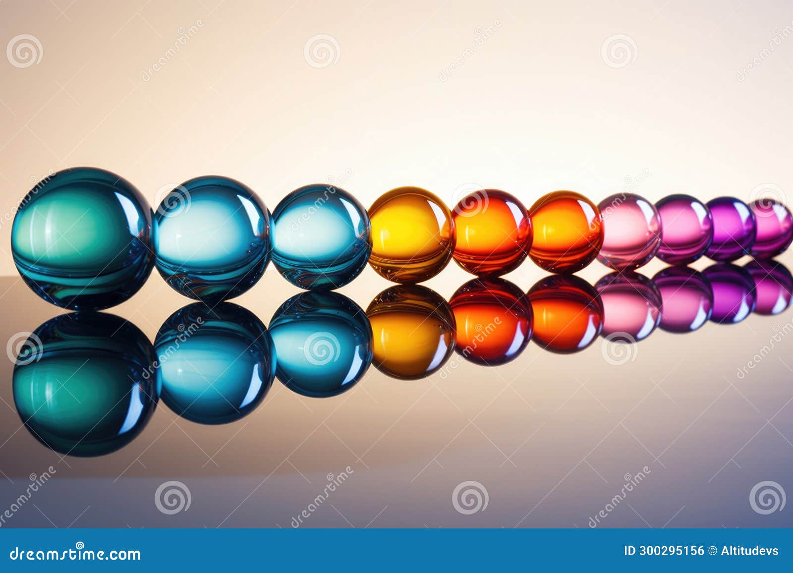 A Line of Marbles in Gradient Color Order on a Reflective Surface Stock ...