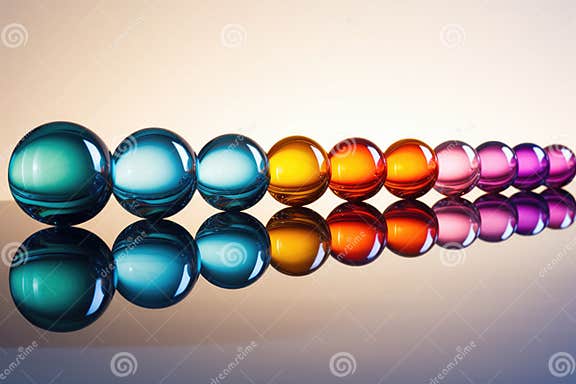 A Line of Marbles in Gradient Color Order on a Reflective Surface Stock Illustration ...