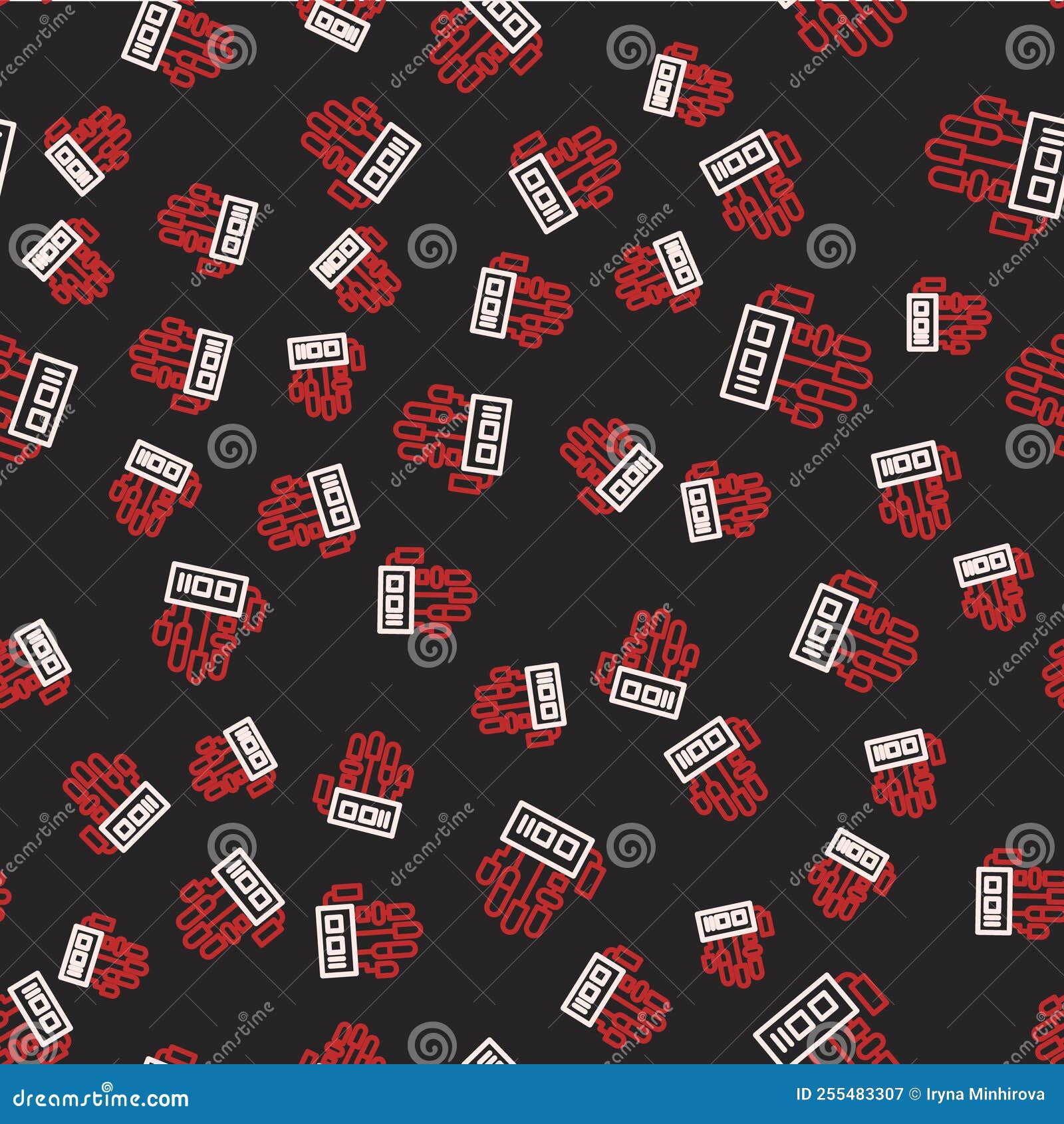 Line Mechanical Robot Hand Icon Isolated Seamless Pattern on Black ...