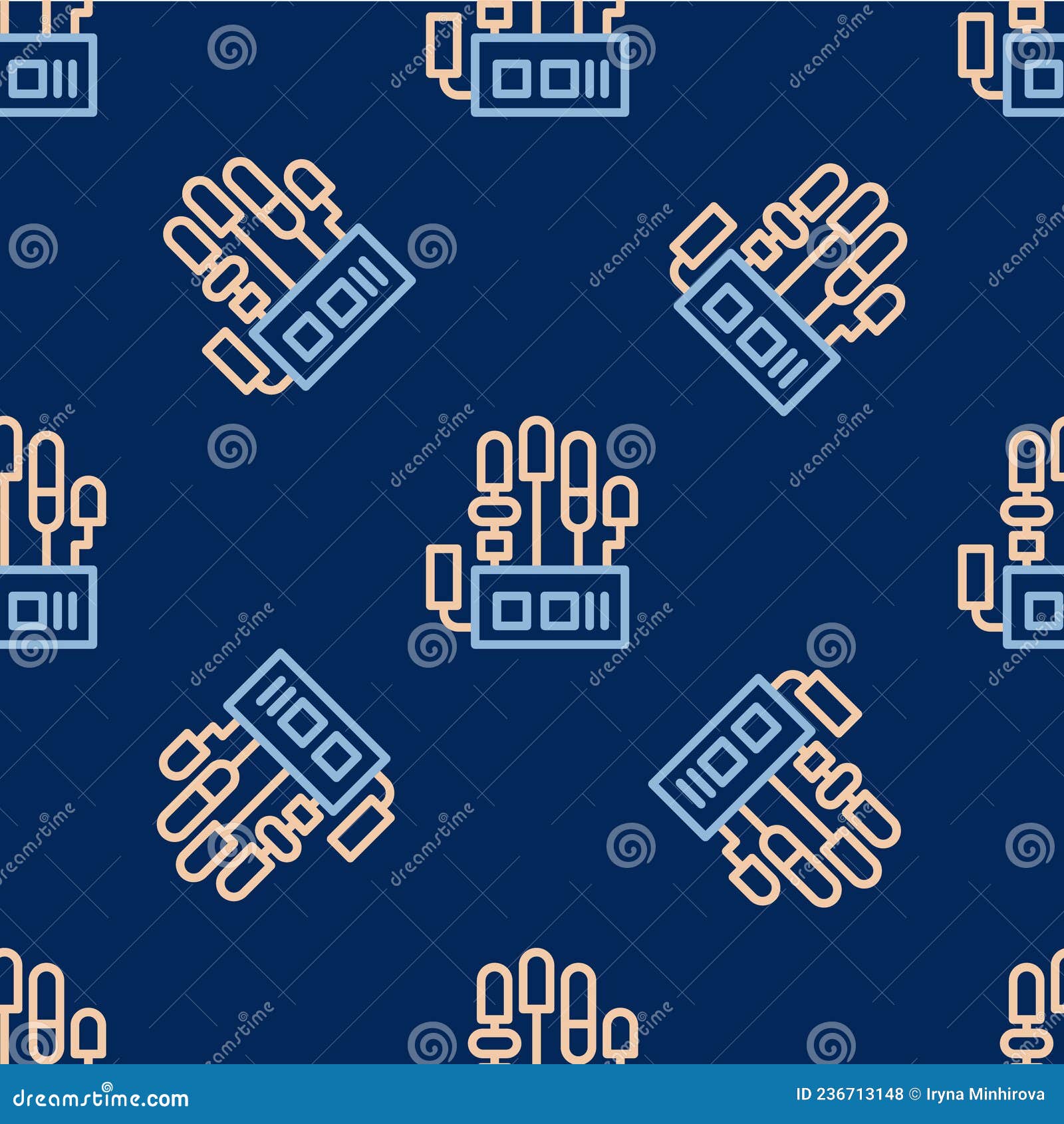 Line Mechanical Robot Hand Icon Isolated Seamless Pattern on Blue ...