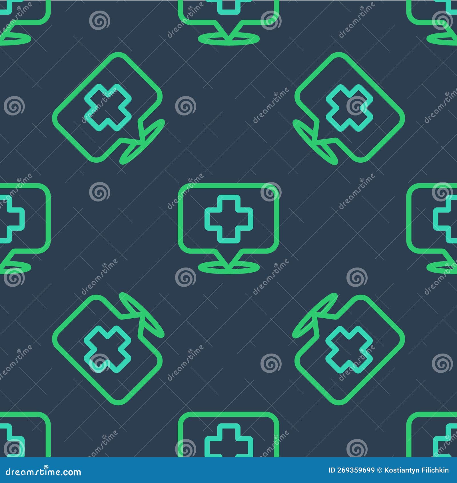 Line Medical Map Pointer with Cross Hospital Icon Isolated Seamless ...