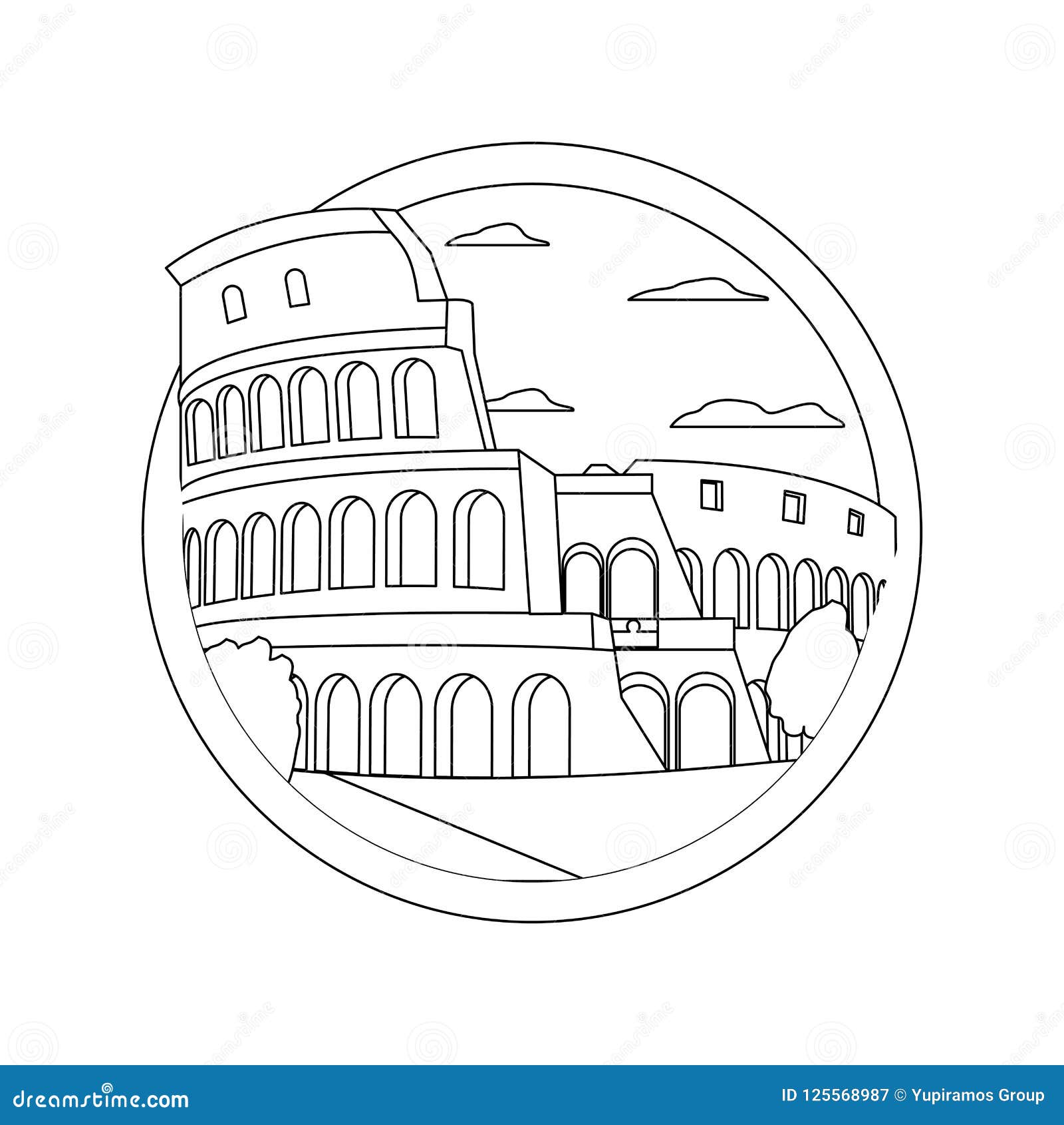 Line Medieval Coliseum Rome with Nice Trees Stock Vector - Illustration ...