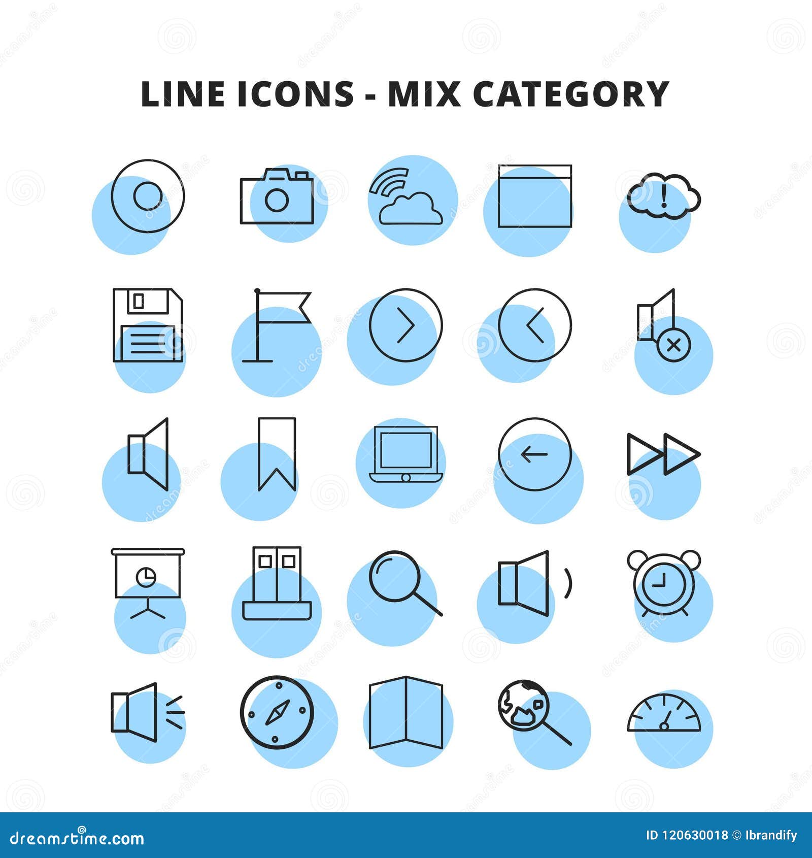 Line Mix Icons Set stock vector. Illustration of communication - 120630018