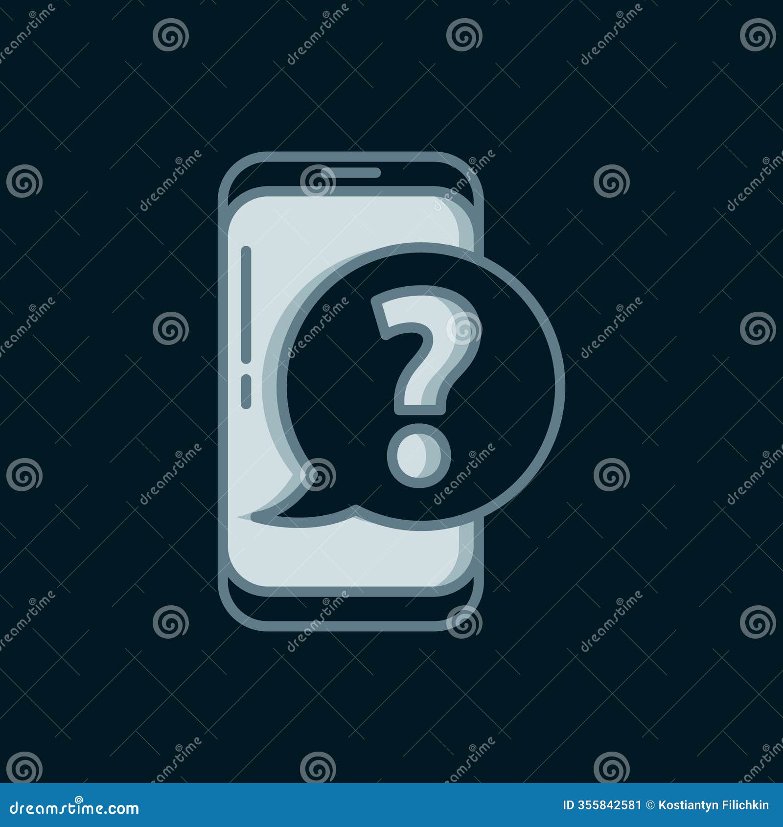 Line Mobile Phone with Question Icon Isolated on Black Background. Flat ...