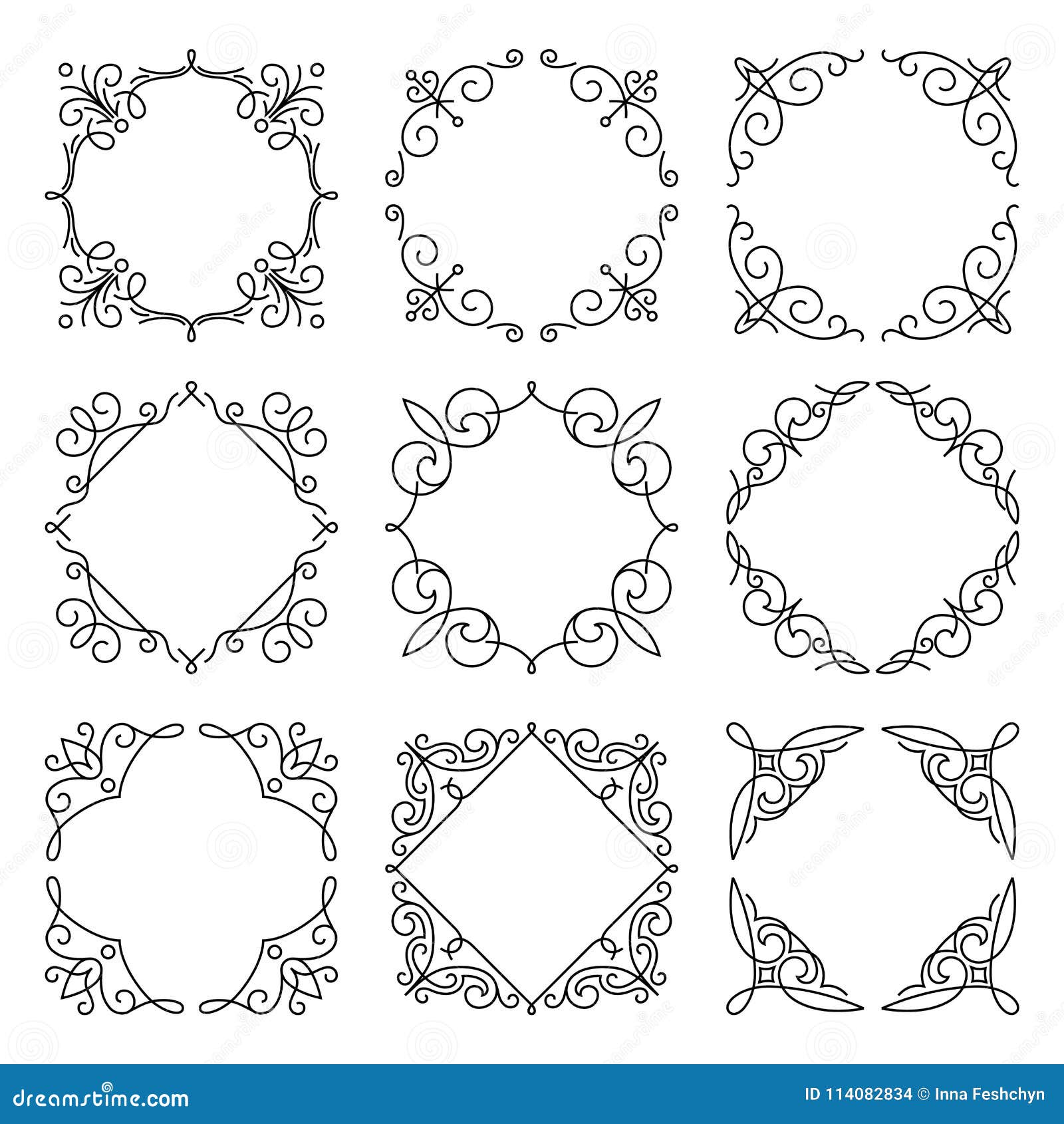 Line Monogram Frames Set. Vector Background Stock Vector - Illustration ...