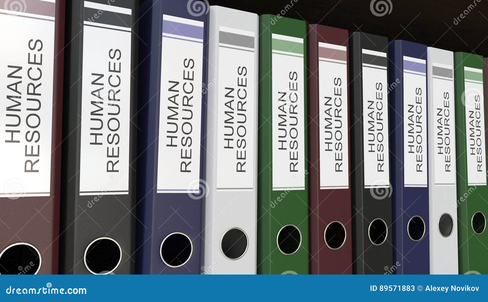 Line of Multicolor Office Binders with Human Resources Tags 3D ...