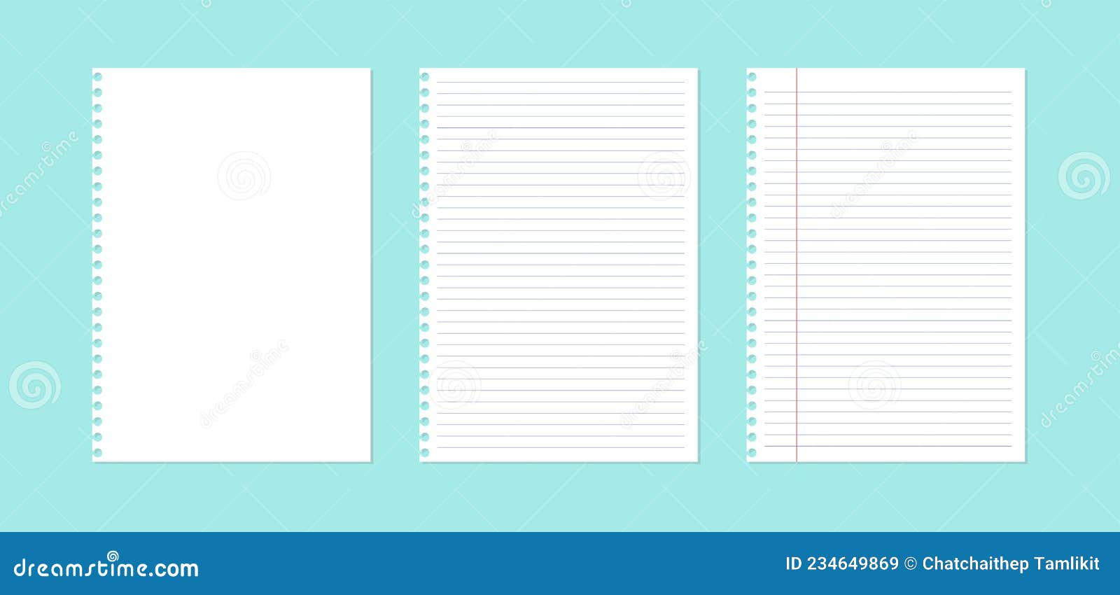 Line Note Document Template Isolated on Blue Background. Blank Sheets ...
