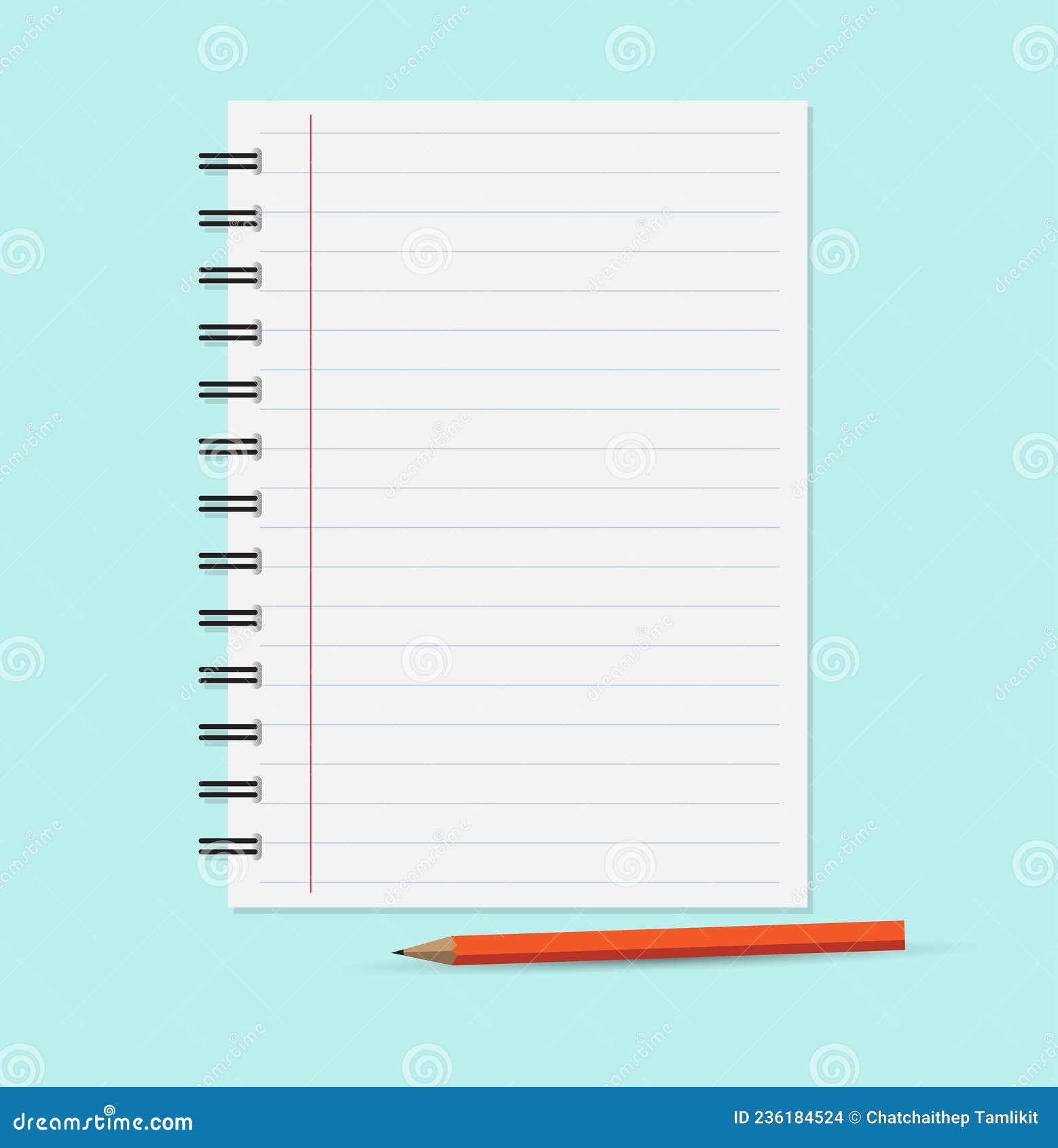 Line Note Document Template. Notebook Paper For Text With Pencil On ...