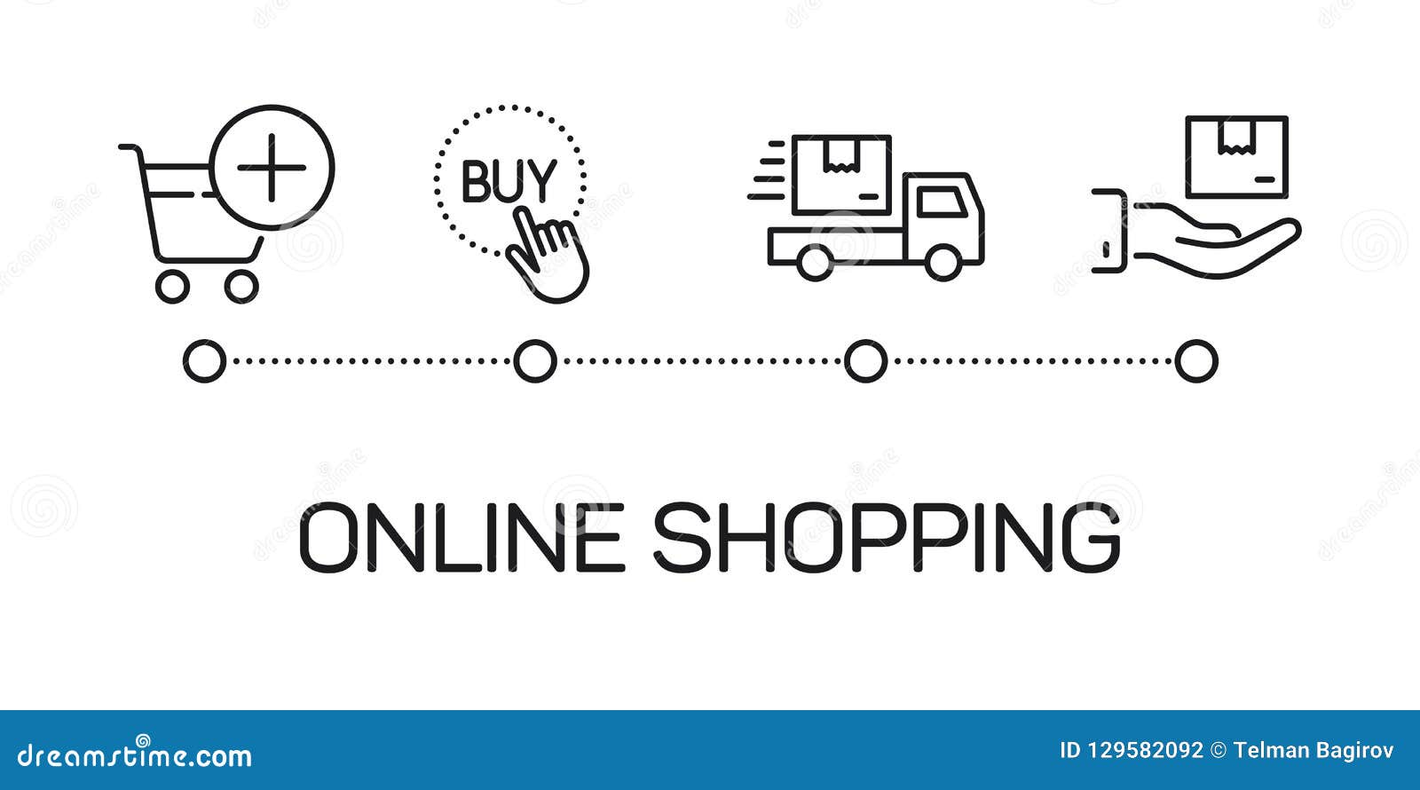Line Online Shopping Process Illustration on White Background Stock ...