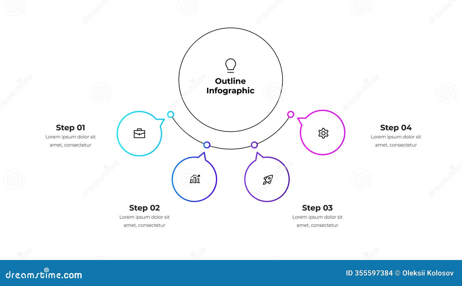 Line Organization Chart With Four Options, Steps Or Processes. Center ...