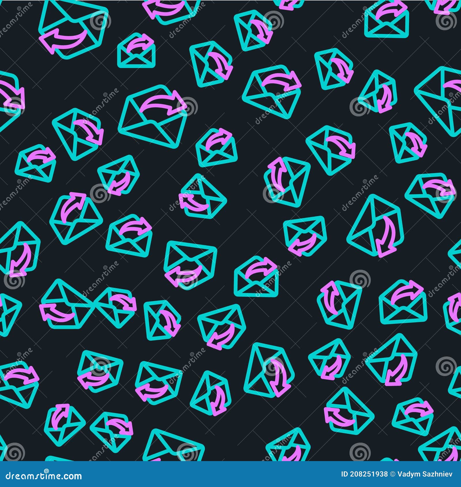 Line Outgoing Mail Icon Isolated Seamless Pattern on Black Background ...