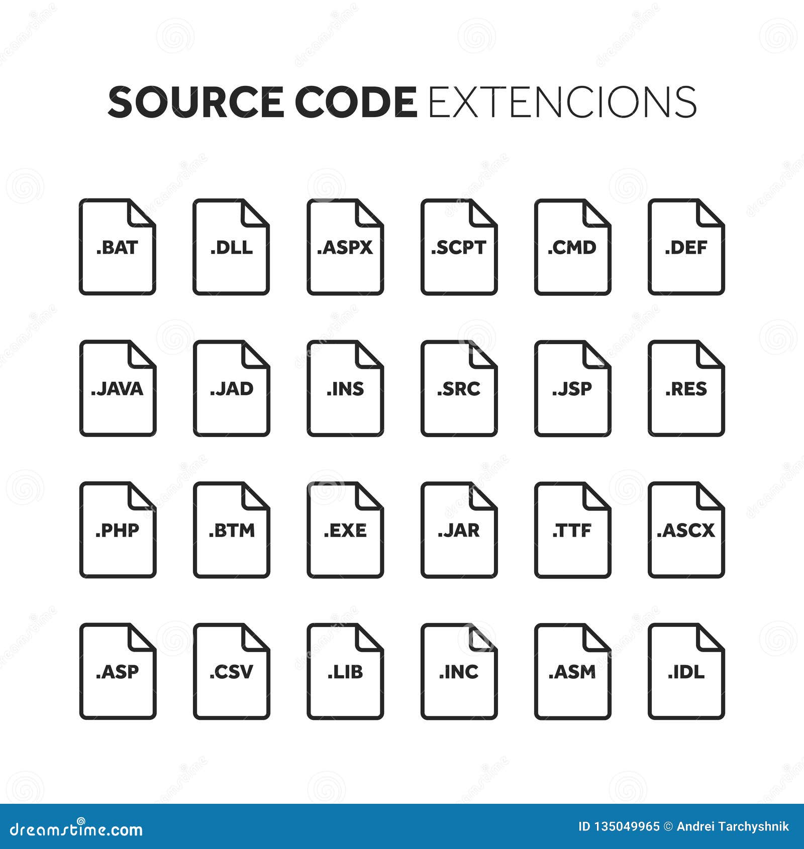 Line,outline Flat Style Icon Set. Source Code, Programming File Type ...