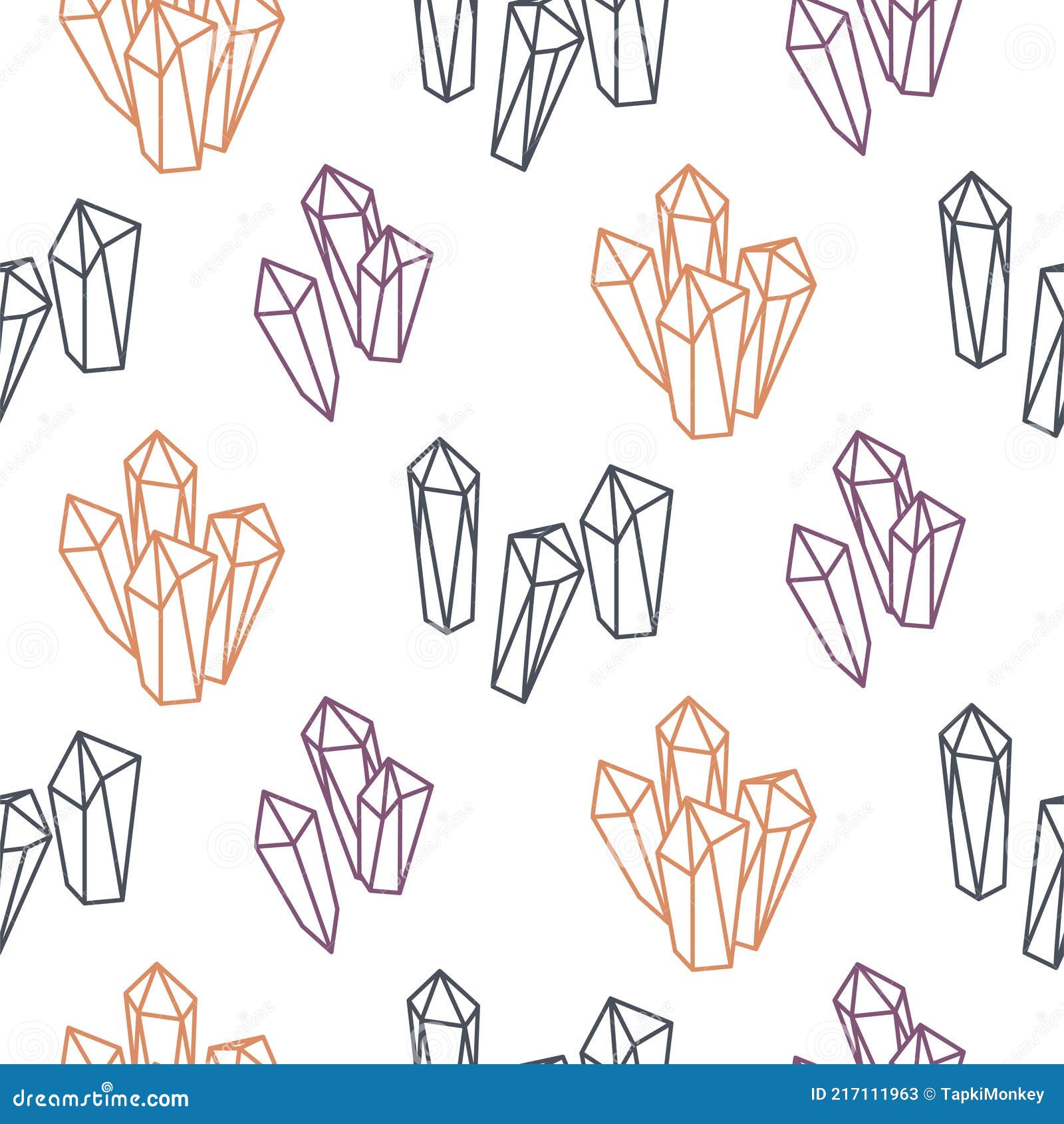 Line Outline Hand Drawn Crystals Seamless Pattern, Gems and Minerals ...