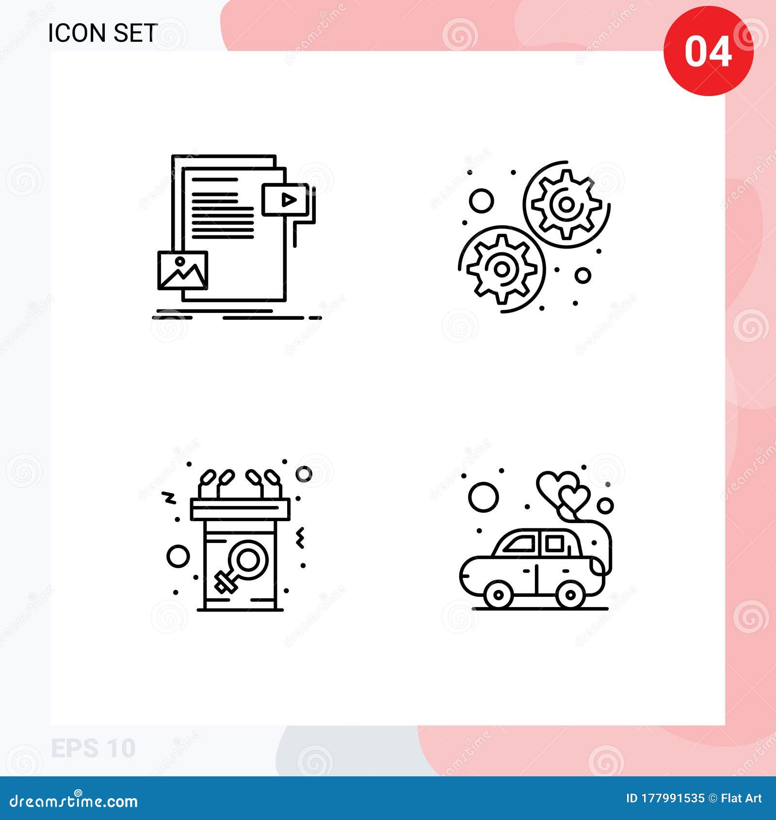 Line Pack of 4 Universal Symbols of Data, Communication, Media, Options ...