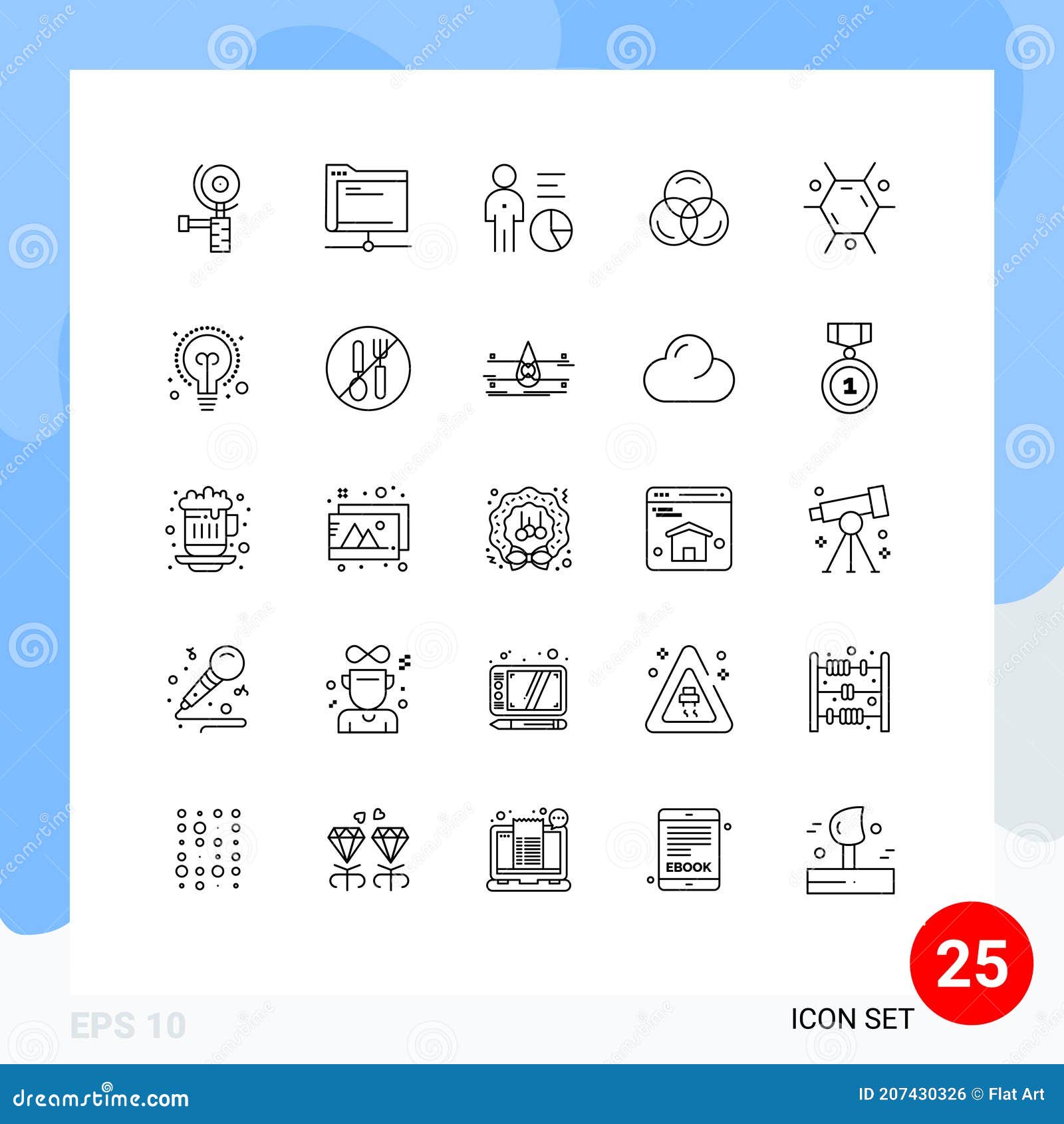 Line Pack Of 25 Universal Symbols Of Molecule, Web, Chart, Color ...