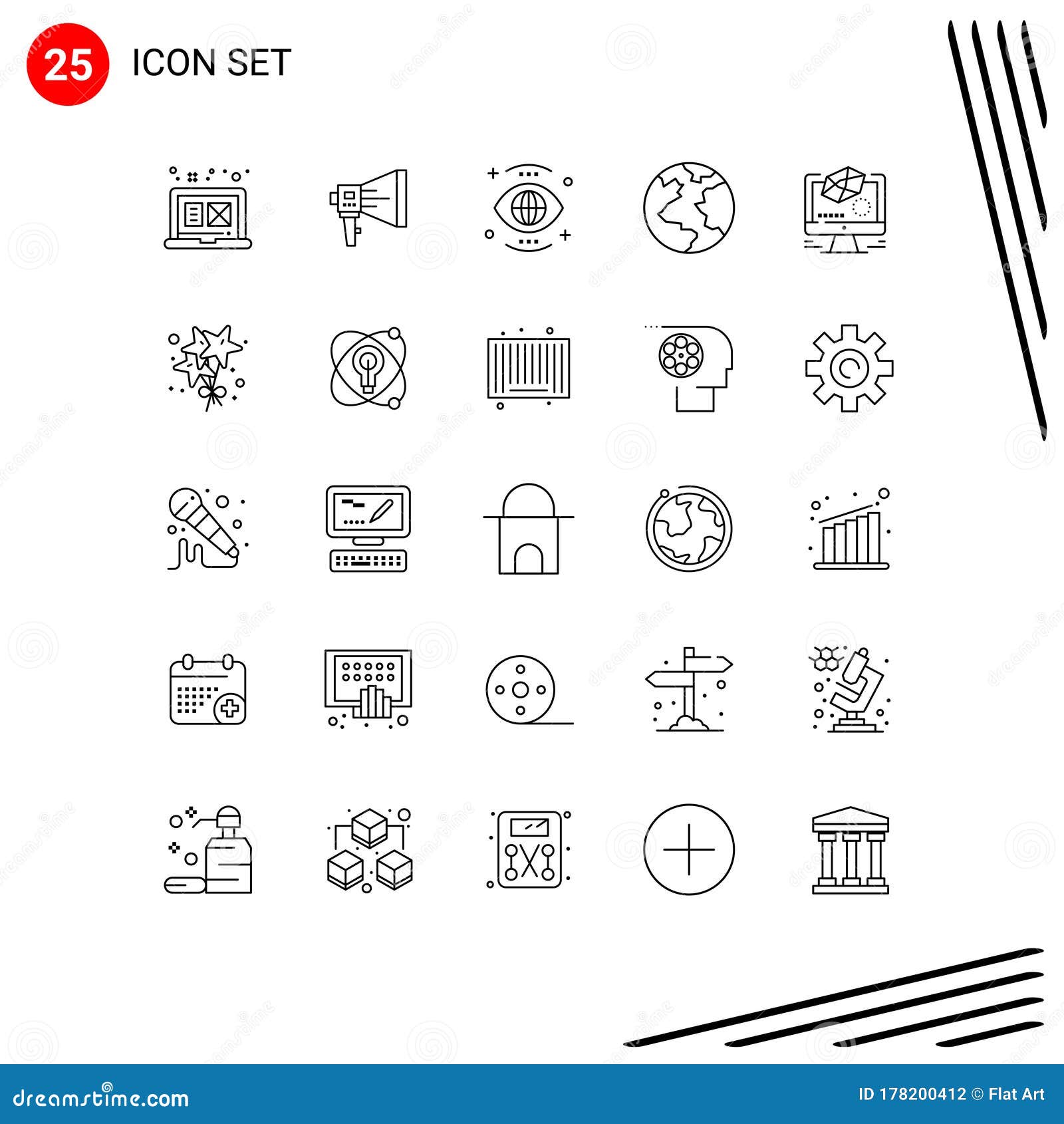 Line Pack of 25 Universal Symbols of Planet, Vision, Megaphone, View ...