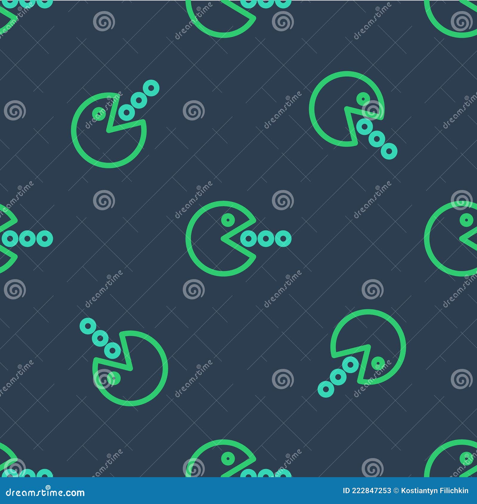 Line Pacman with Eat Icon Isolated Seamless Pattern on Blue Background ...